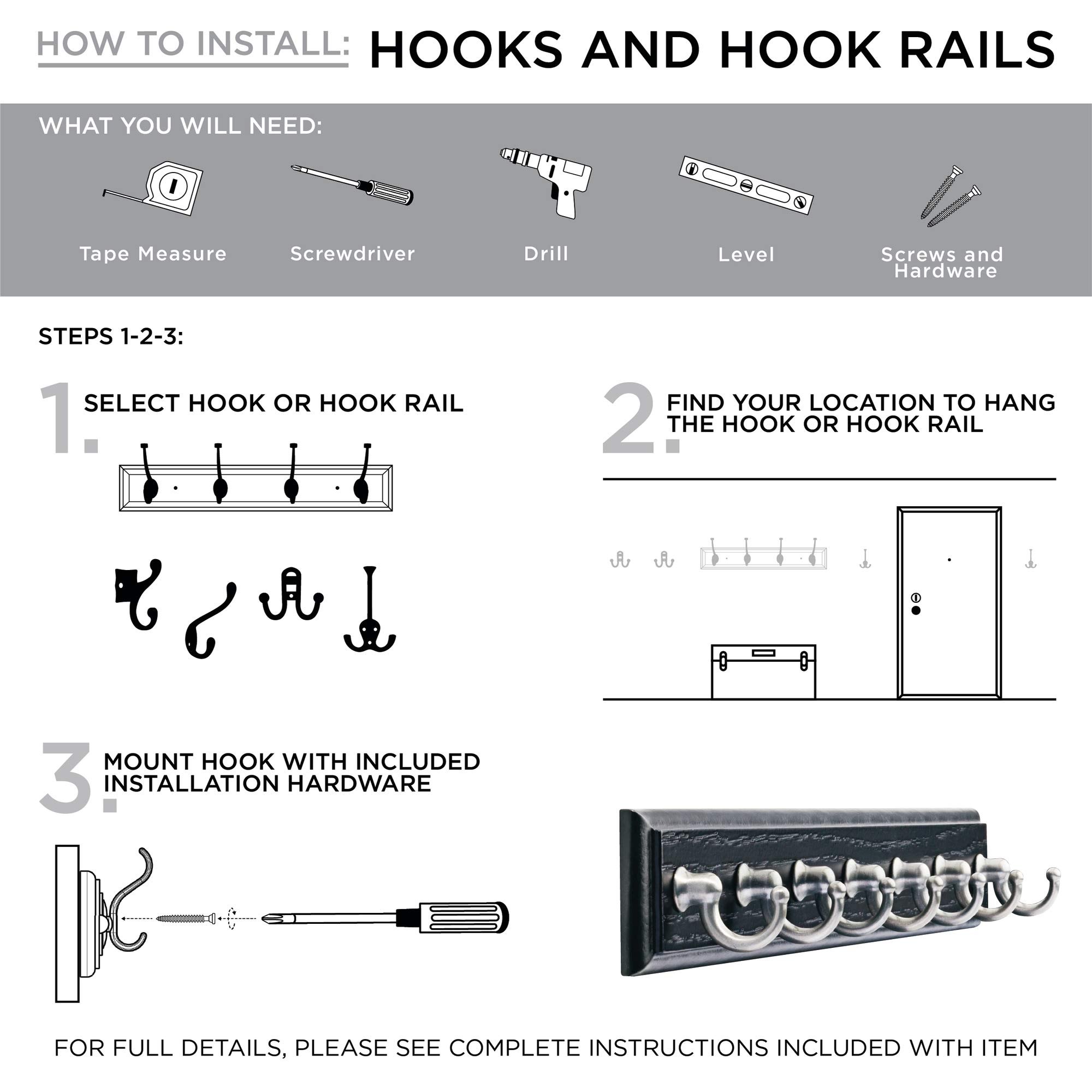 129848 Coat Rack, 27-Inch, Wall Mounted with 5 Decorative Hooks, Satin Nickel and White