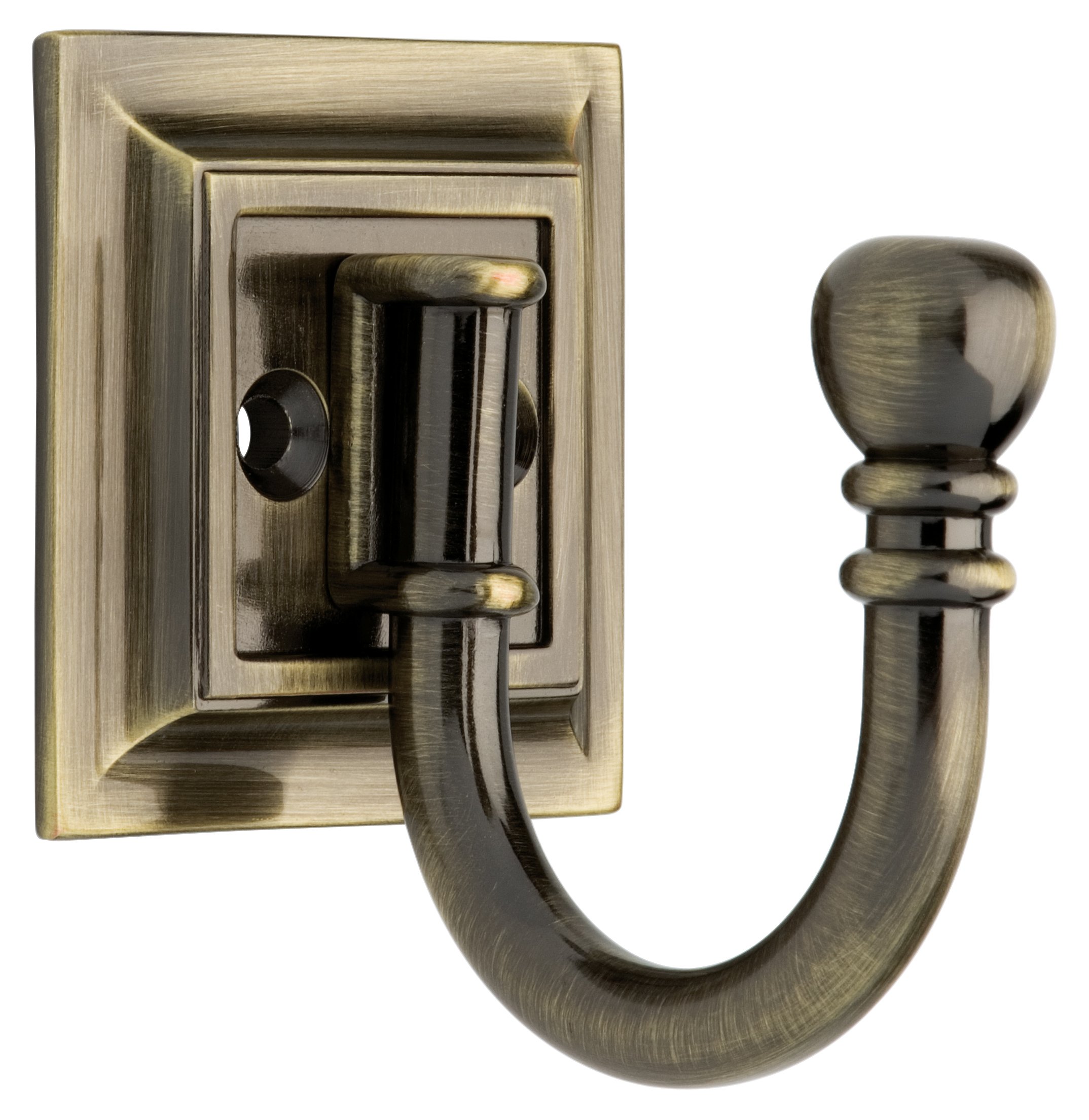 Single Prong Architectural Design Hook, Antique Brass, Packaging May Vary