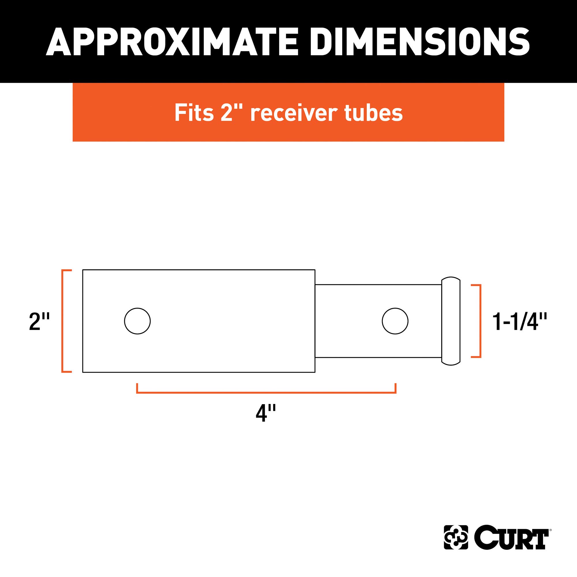 CURT 45770 Trailer Hitch Receiver Adapter Reducer, 2 to 1-1/4-Inch, 4-In Extension, 3,500 lbs , Black
