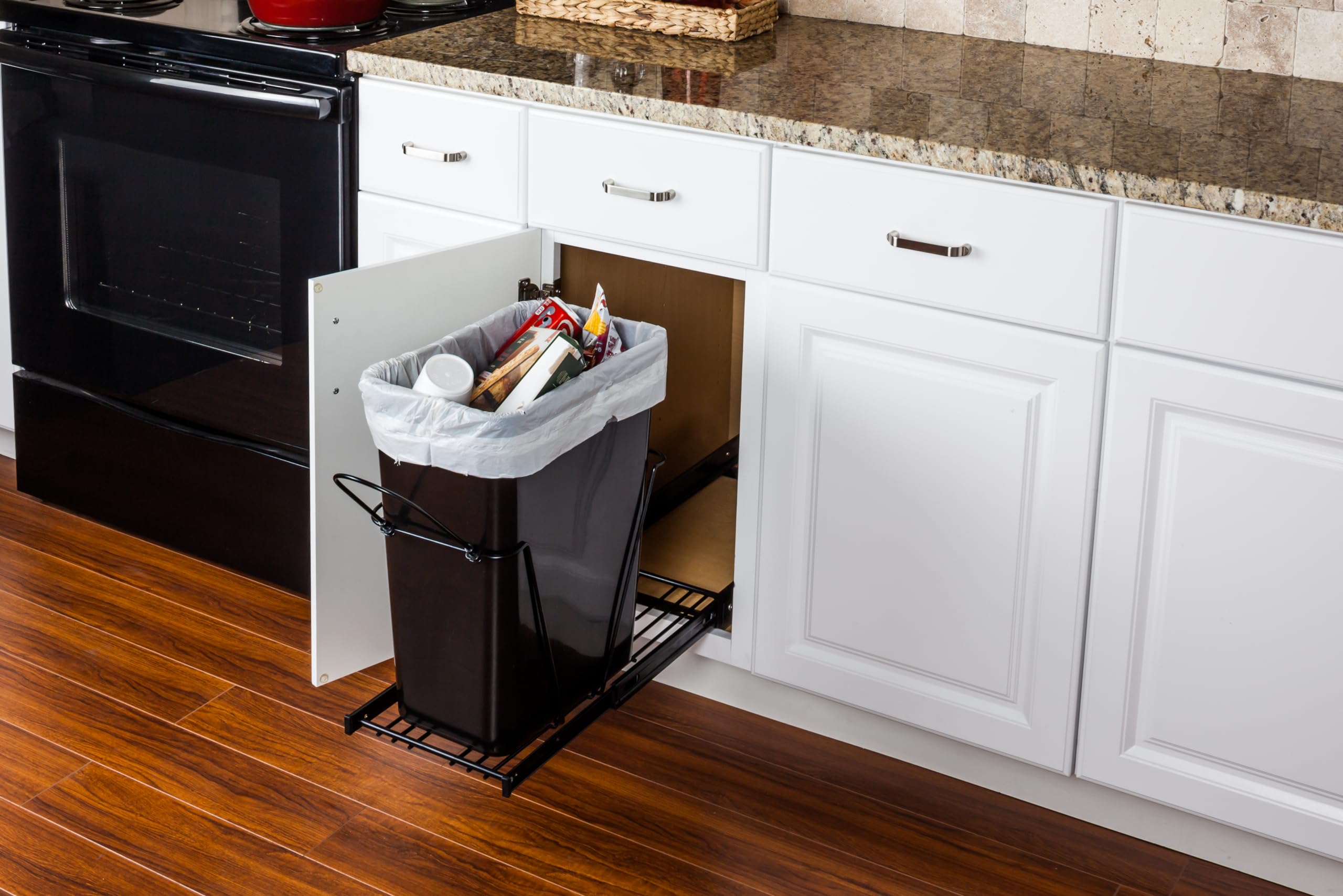 Hardware Resources Black Pull Out Container - Sliding Under Sink Trash Can System for 35qt/50qt Trash Bins - Works with Hardware Resources Lids, Garbage Cans & Door Mounting Kits - 100lb Rated Slides