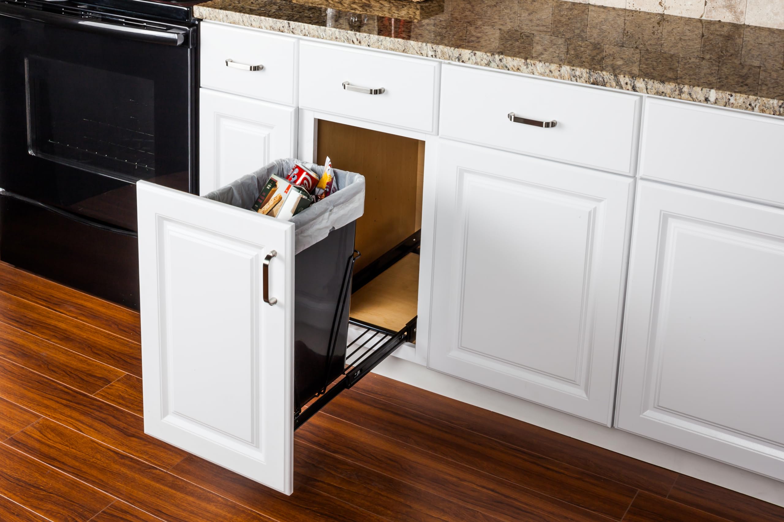 Hardware Resources Black Pull Out Container - Sliding Under Sink Trash Can System for 35qt/50qt Trash Bins - Works with Hardware Resources Lids, Garbage Cans & Door Mounting Kits - 100lb Rated Slides
