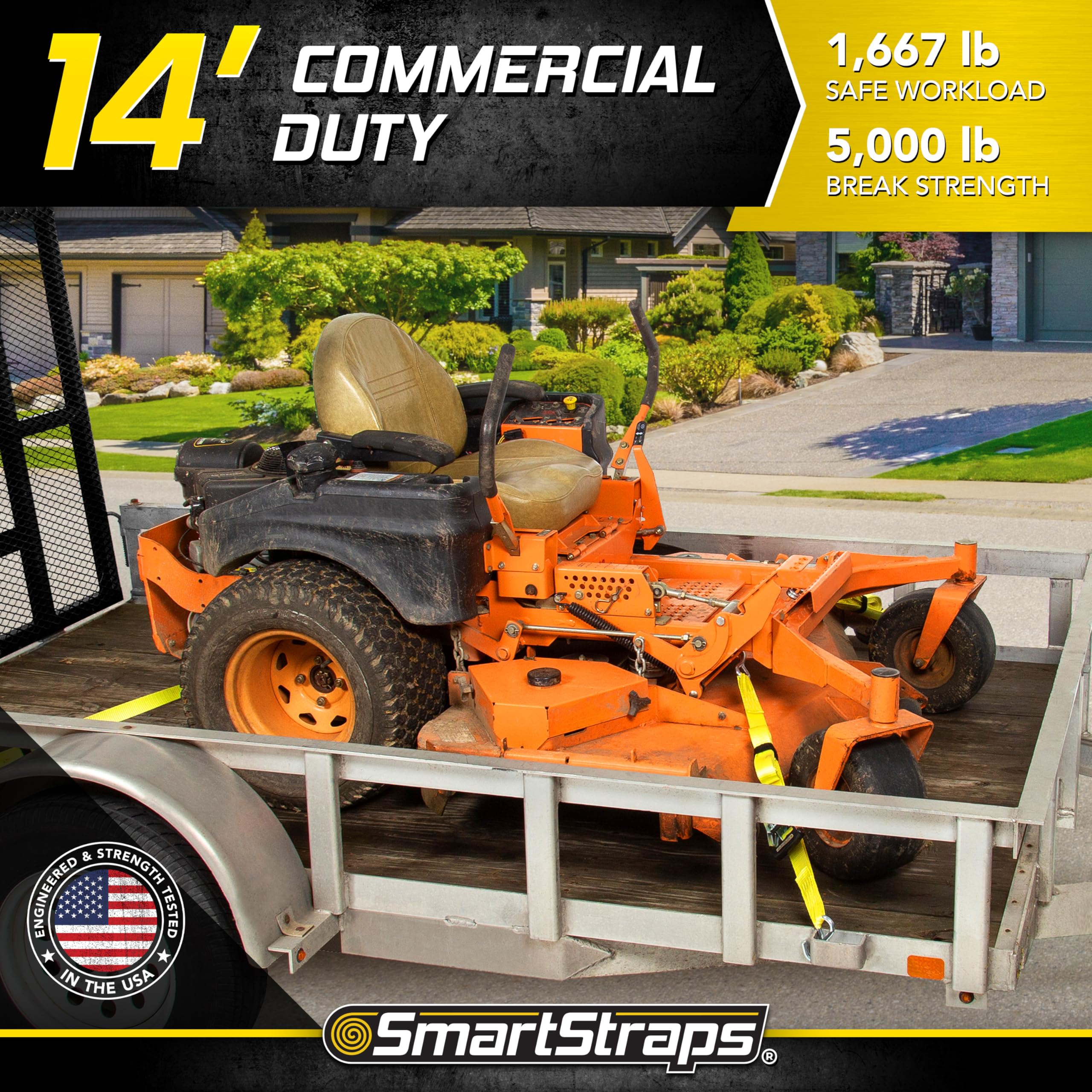 SmartStraps 14’ Ratchet Straps, 2 Pack –5,000lbs Break Strength, 1,667lbs Safe Work Load –Commercial Tie Down Straps for Heavy Duty Cargo, Haul Equipment and Vehicles