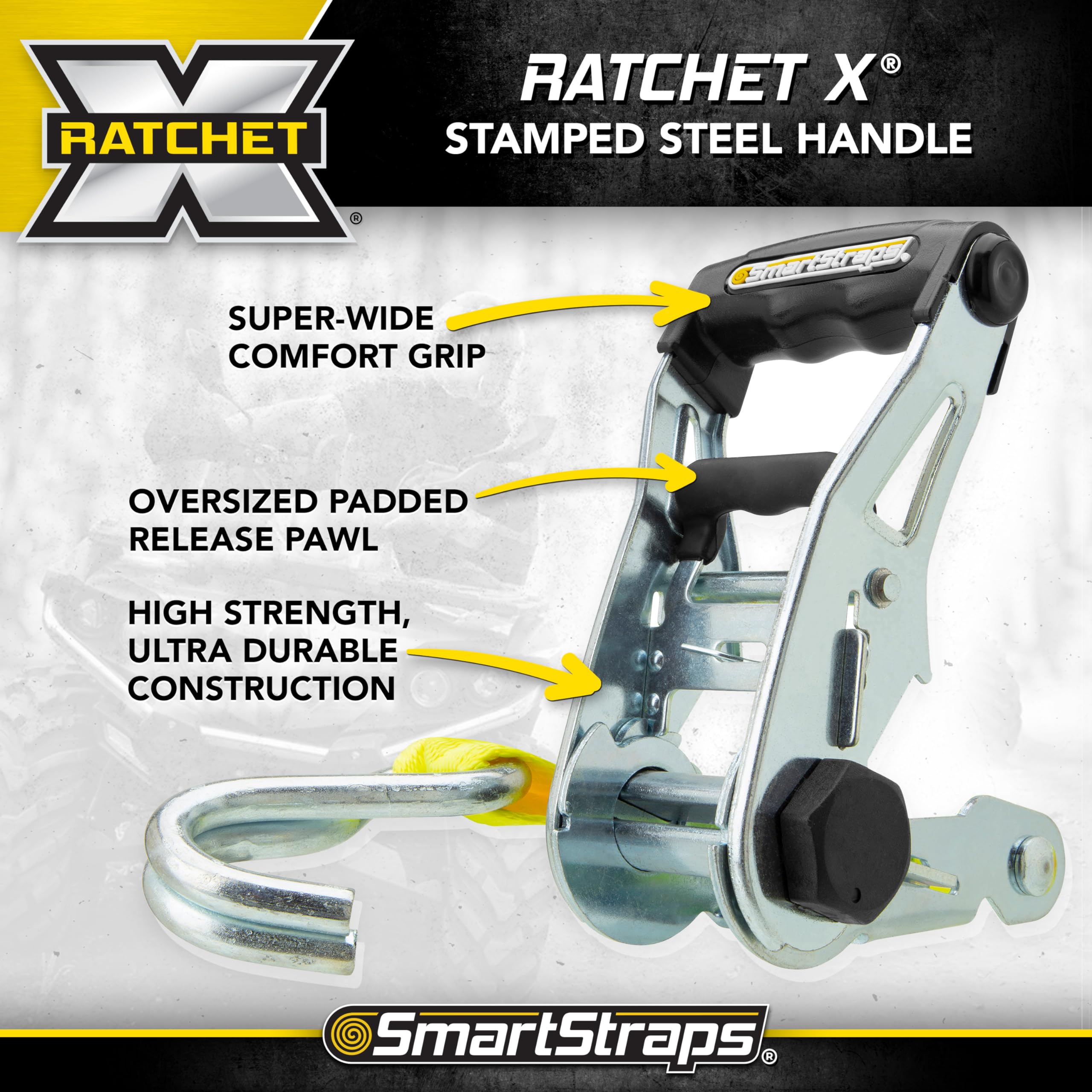 SmartStraps 14’ Ratchet Straps, 2 Pack –5,000lbs Break Strength, 1,667lbs Safe Work Load –Commercial Tie Down Straps for Heavy Duty Cargo, Haul Equipment and Vehicles