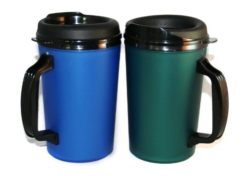 2 ThermoServ Foam Insulated Coffee Mug 20 oz w/Lids (1)Blue & (1) Green