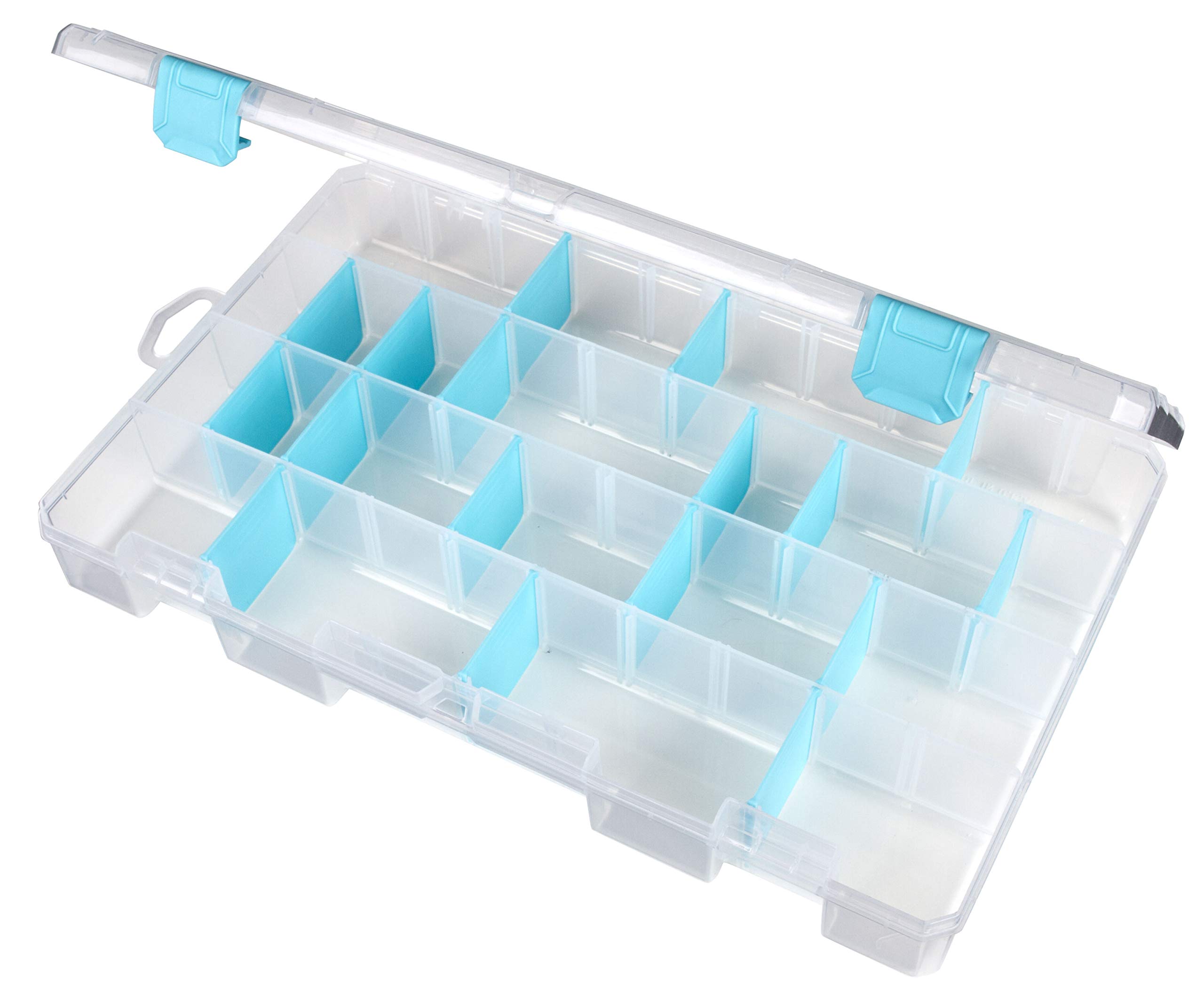 ArtBin 6857AG Large Anti-Tarnish Box with Removable Dividers, Jewelry & Craft Organizer with Anti-Tarnish Technology, [1] Plastic Storage Case, Clear with Aqua Accents