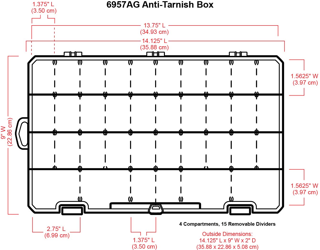 ArtBin 6857AG Large Anti-Tarnish Box with Removable Dividers, Jewelry & Craft Organizer with Anti-Tarnish Technology, [1] Plastic Storage Case, Clear with Aqua Accents