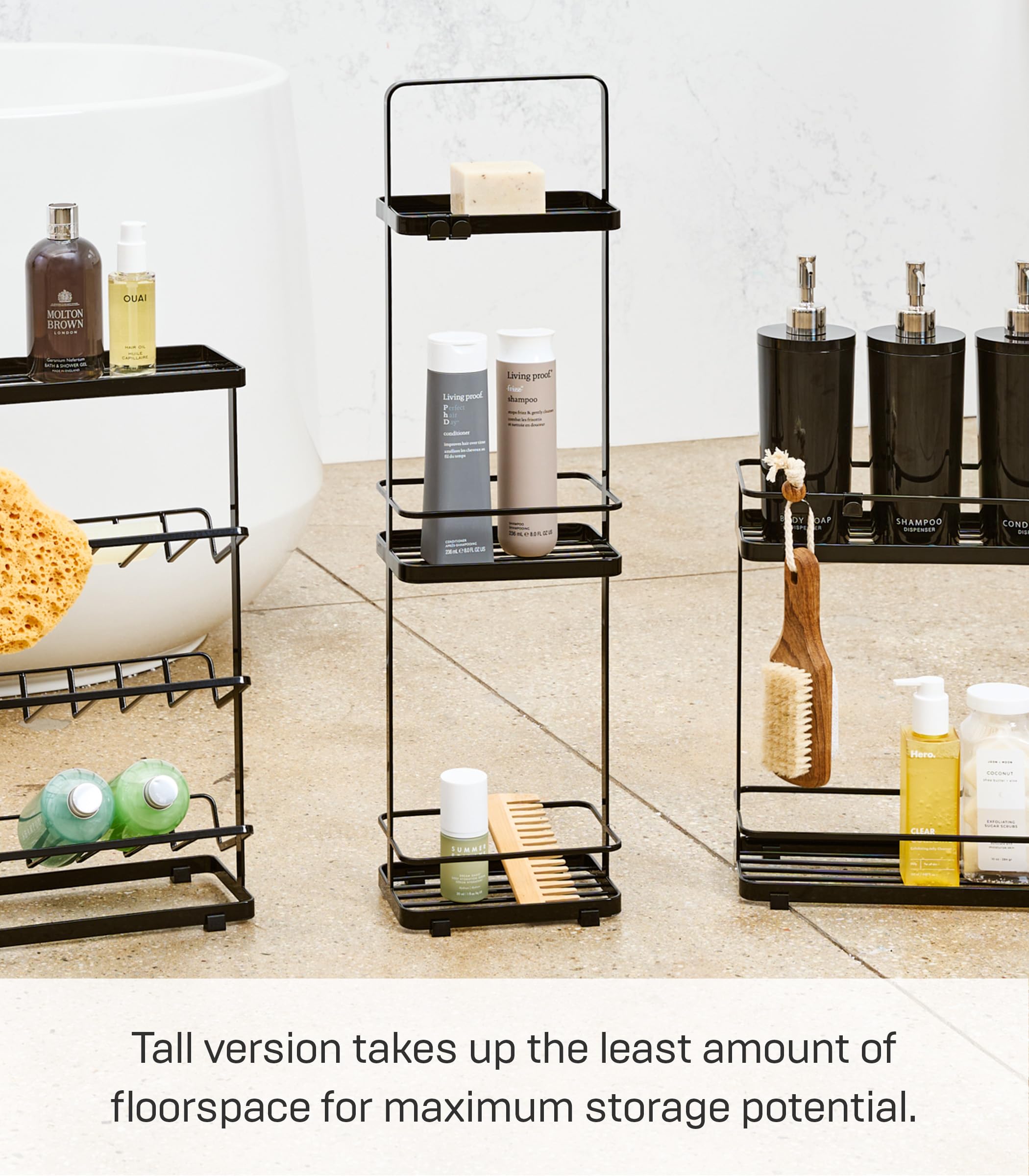 Yamazaki Home Wire Standing Shower Caddy with Bath Shelf Baskets, Steel, Tall, Water Resistant, No Assembly Req.