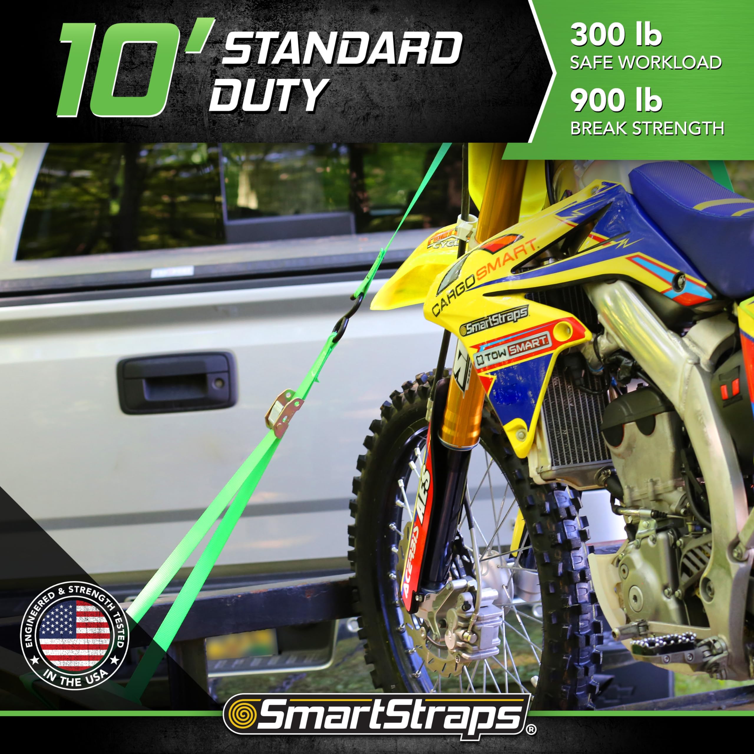 SmartStraps 10-Foot Cambuckle (4pk) 900 lbs Break Strength, 300 lbs Safe Work Load– Tie Down Fragile and Lighter Loads for Transport – Offers More Security Than Rope