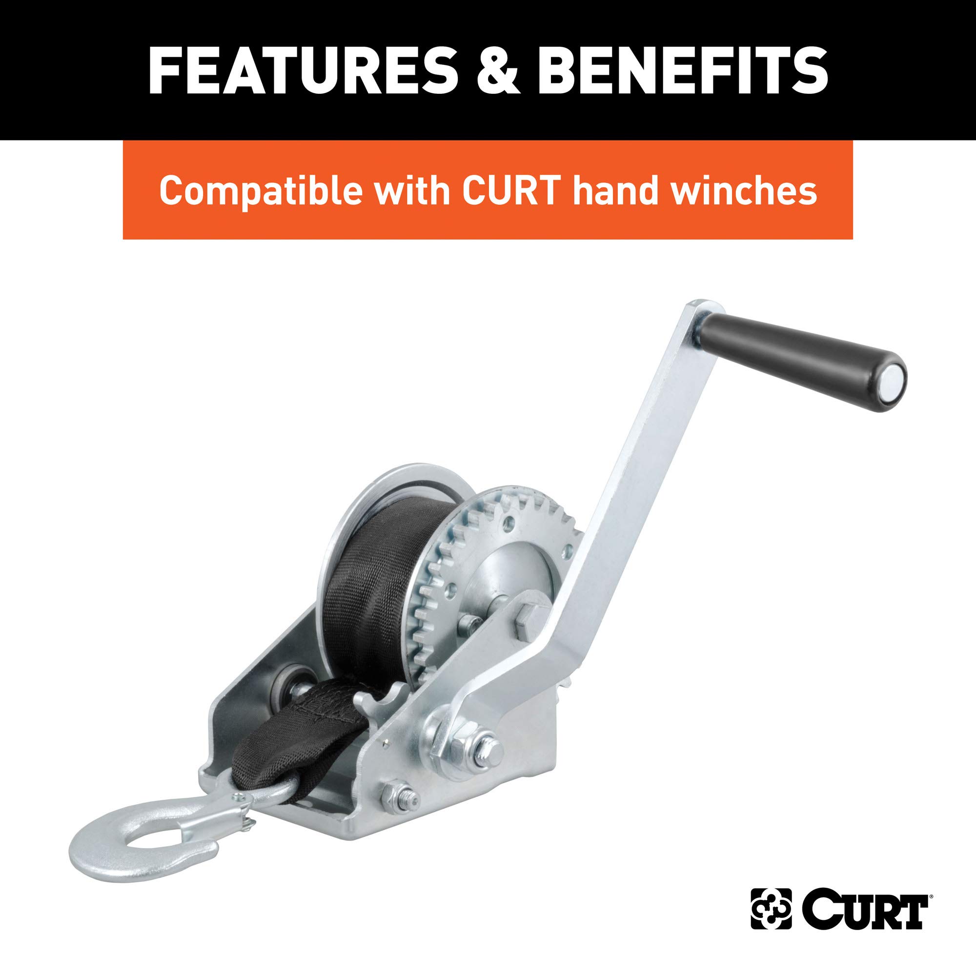 CURT 29007 2-Inch x 20-Foot Nylon Winch Strap with Hook, 4,000 lbs , black