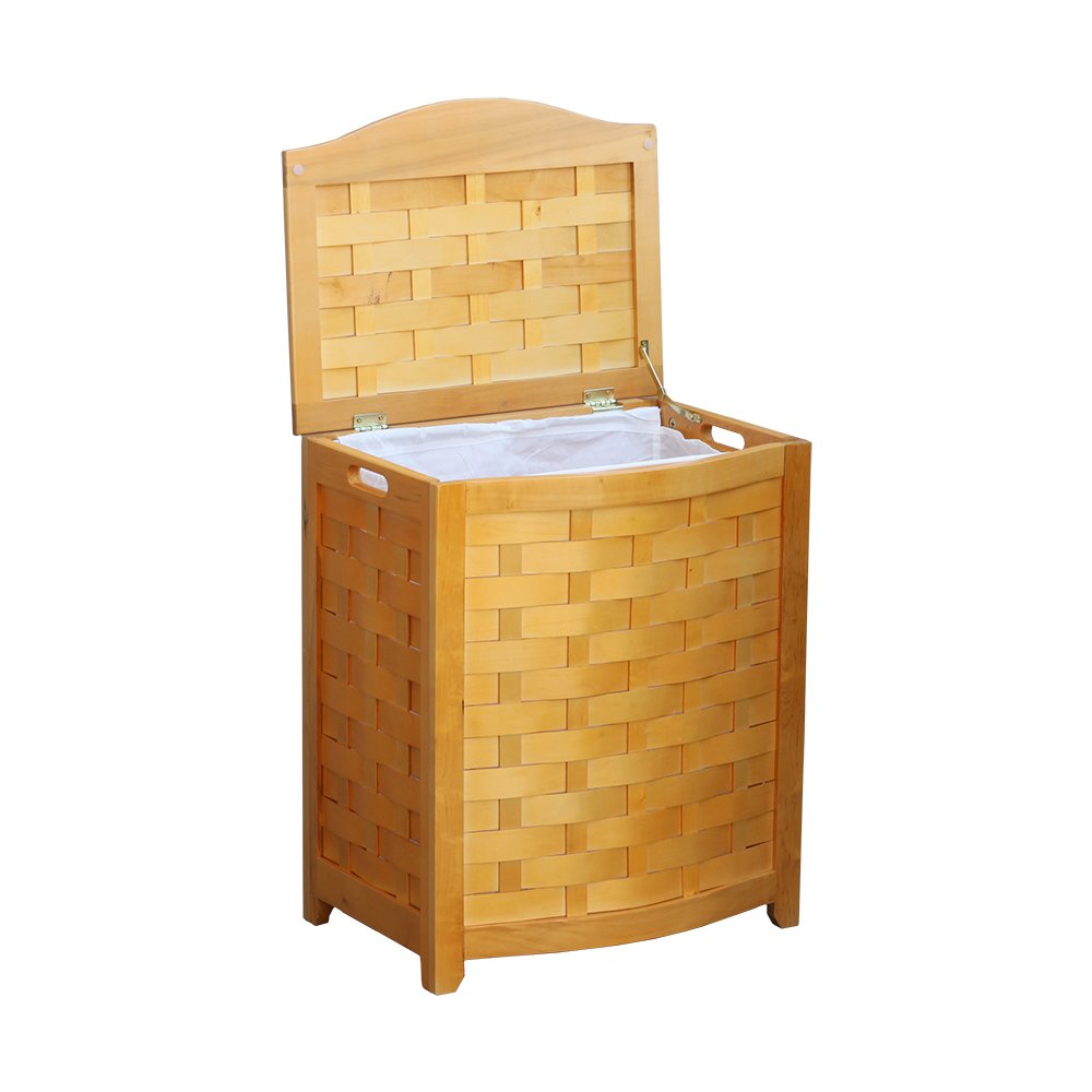 Oceanstar BHV0100N Bowed Front Veneer Laundry Wood Hamper, Natural Finished