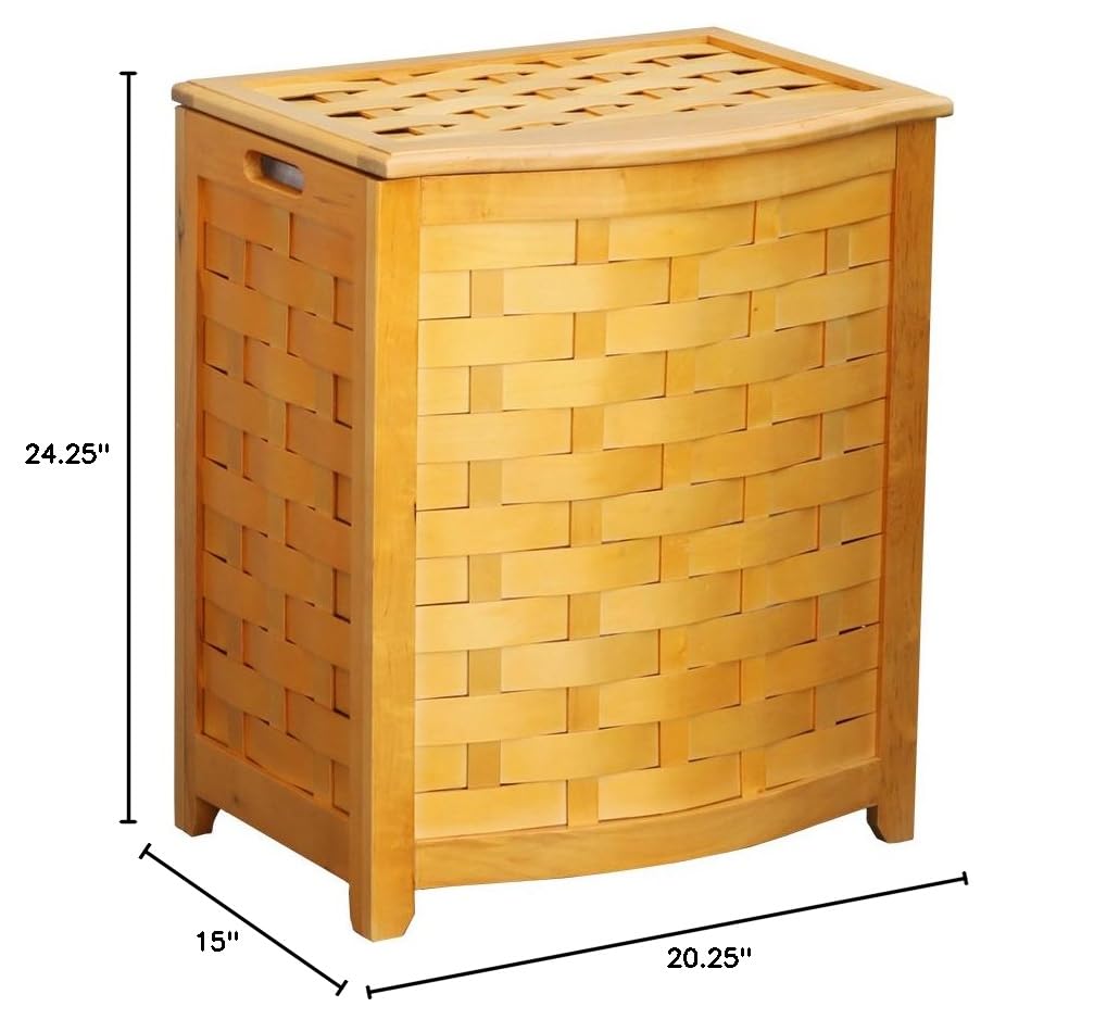 Oceanstar BHV0100N Bowed Front Veneer Laundry Wood Hamper, Natural Finished
