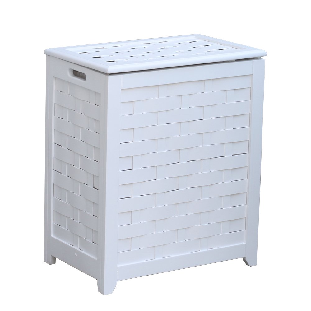 Oceanstar RHV0103W Rectangular Veneer Laundry Wood Hamper, White Finished