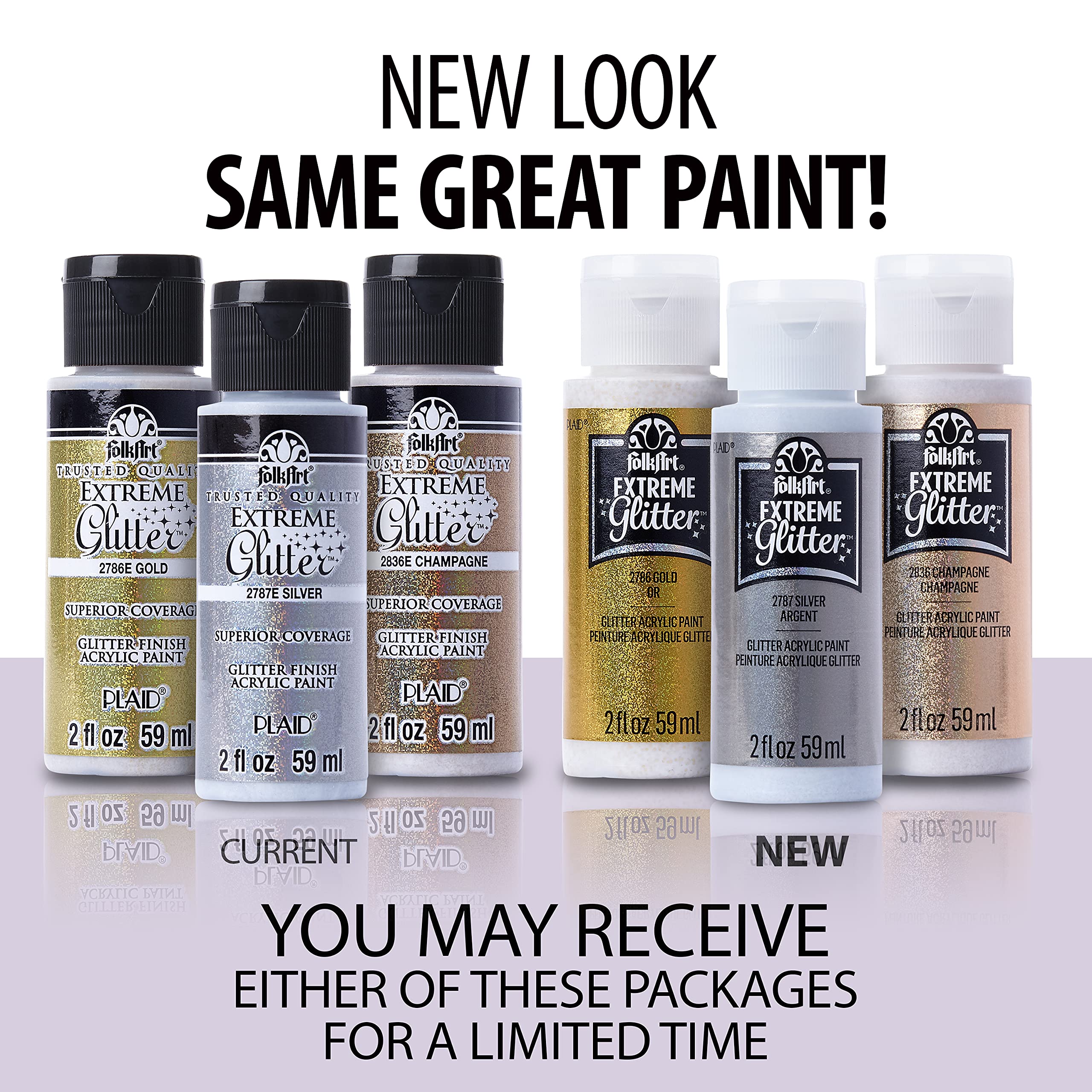 FolkArt Extreme Glitter Acrylic Paint in Assorted Colors (2 oz), 2796, Hologram (XGLT-2796)