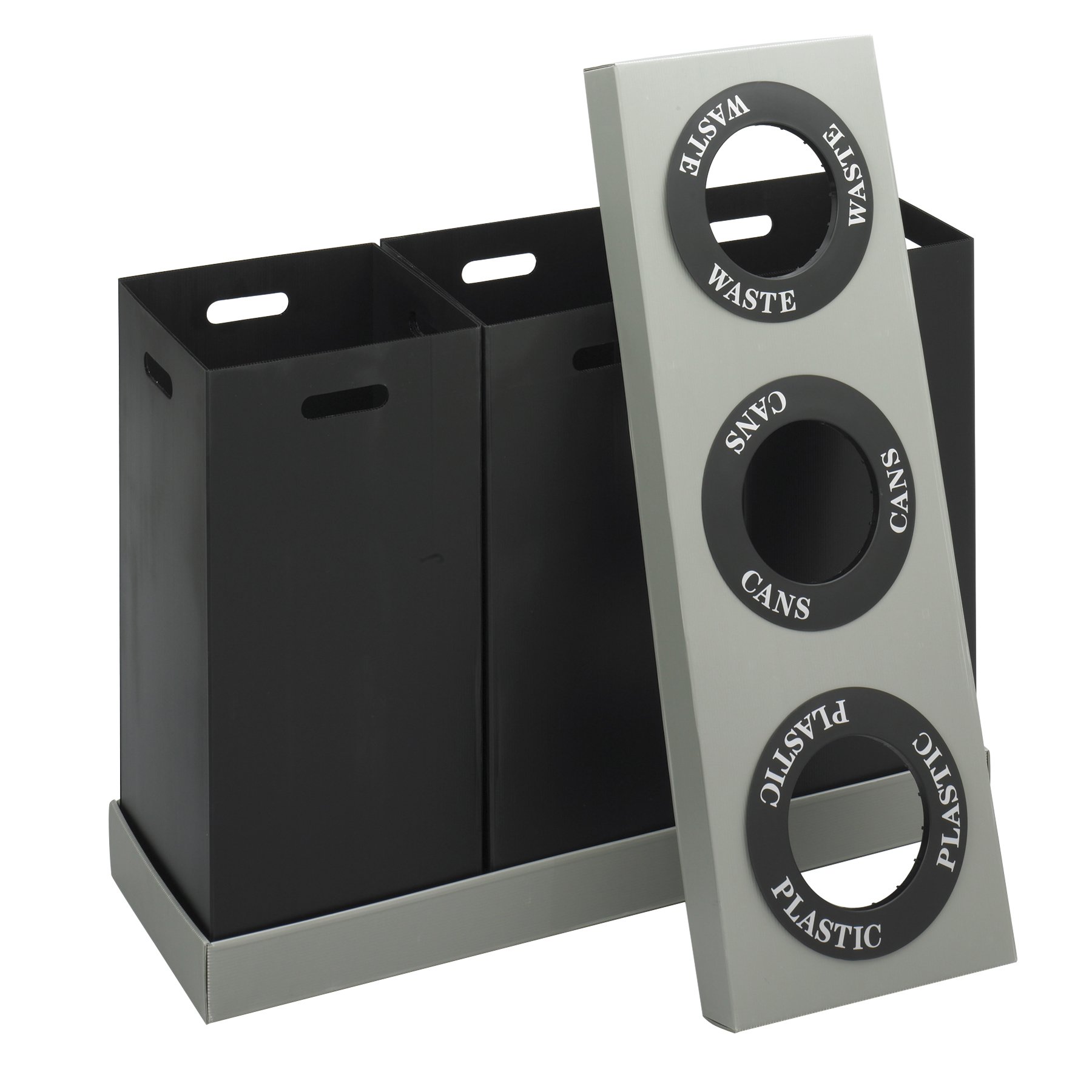 Safco 9798BL Products at-Your-Disposal Triple Recycling Center, Black, Impact and Water Resistant, Three 28 Gallon Bins