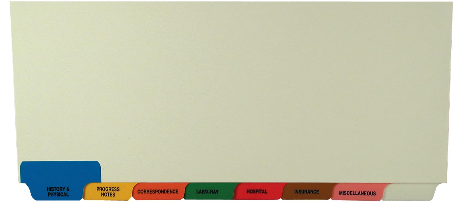 Tabbies 8-Bottom Tab Medical Chart Index Set , Red, Brown, Blue, Orange, Yellow, Green , 8-1/2" x 11-3/8"