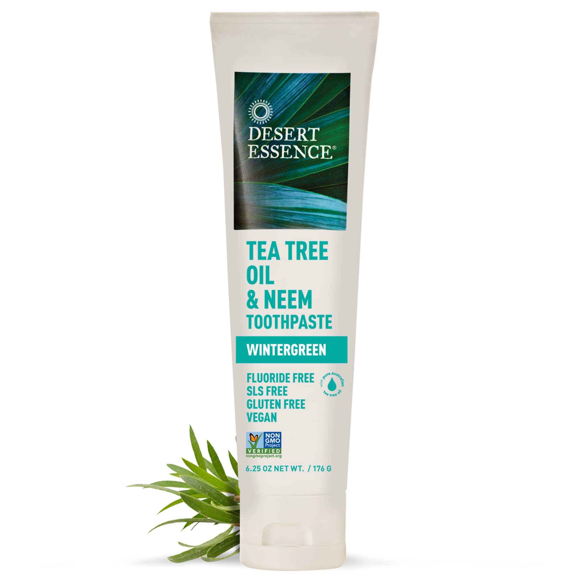 Desert Essence Tea Tree Oil & Neem Toothpaste - 6.25 Ounce - Pack of 3 - Refreshing Rich Taste - Baking Soda & Essential Oil of Wintergreen - Antiseptic - Natural Ingredients - Fluoride & Gluten Free