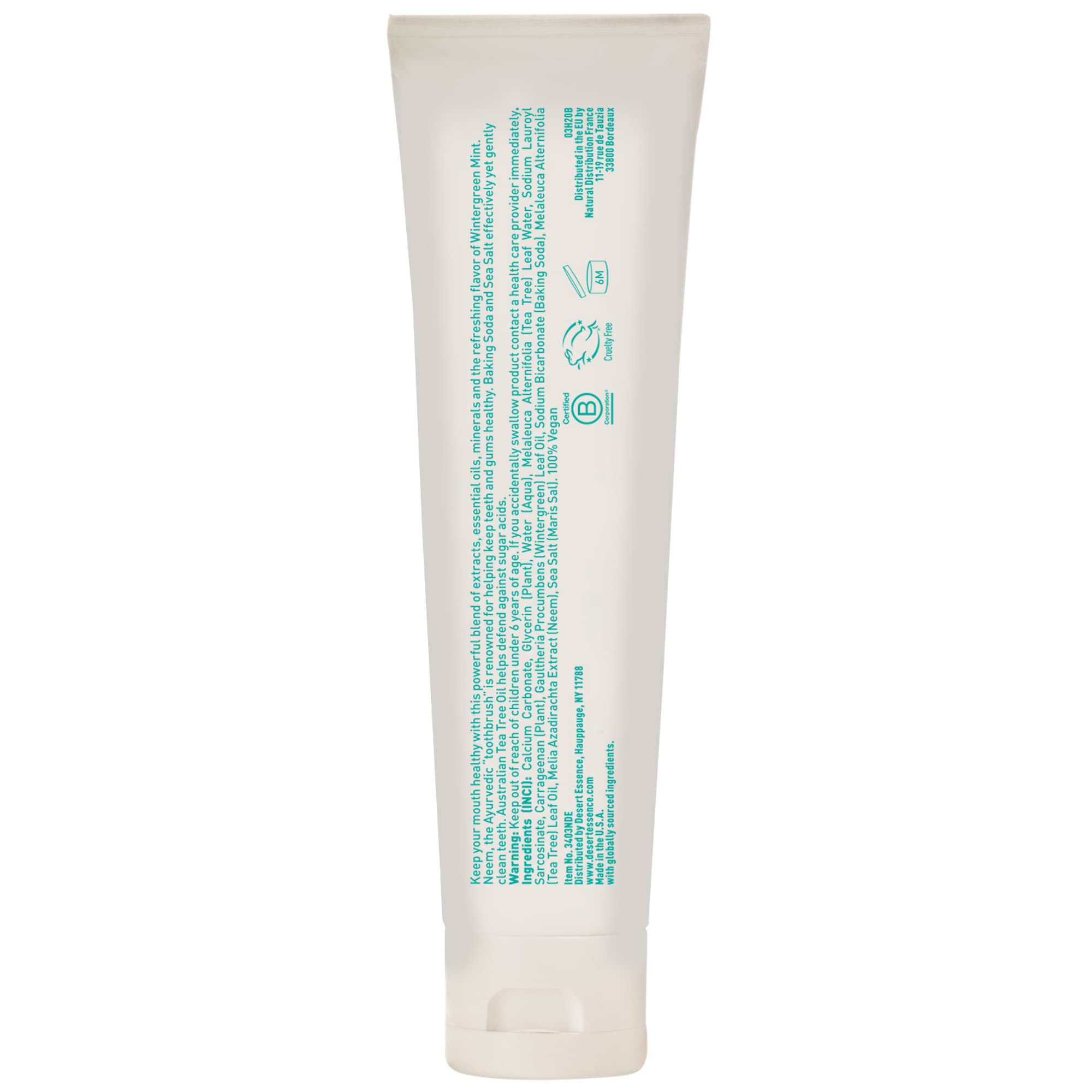 Desert Essence Tea Tree Oil & Neem Toothpaste - 6.25 Ounce - Pack of 3 - Refreshing Rich Taste - Baking Soda & Essential Oil of Wintergreen - Antiseptic - Natural Ingredients - Fluoride & Gluten Free