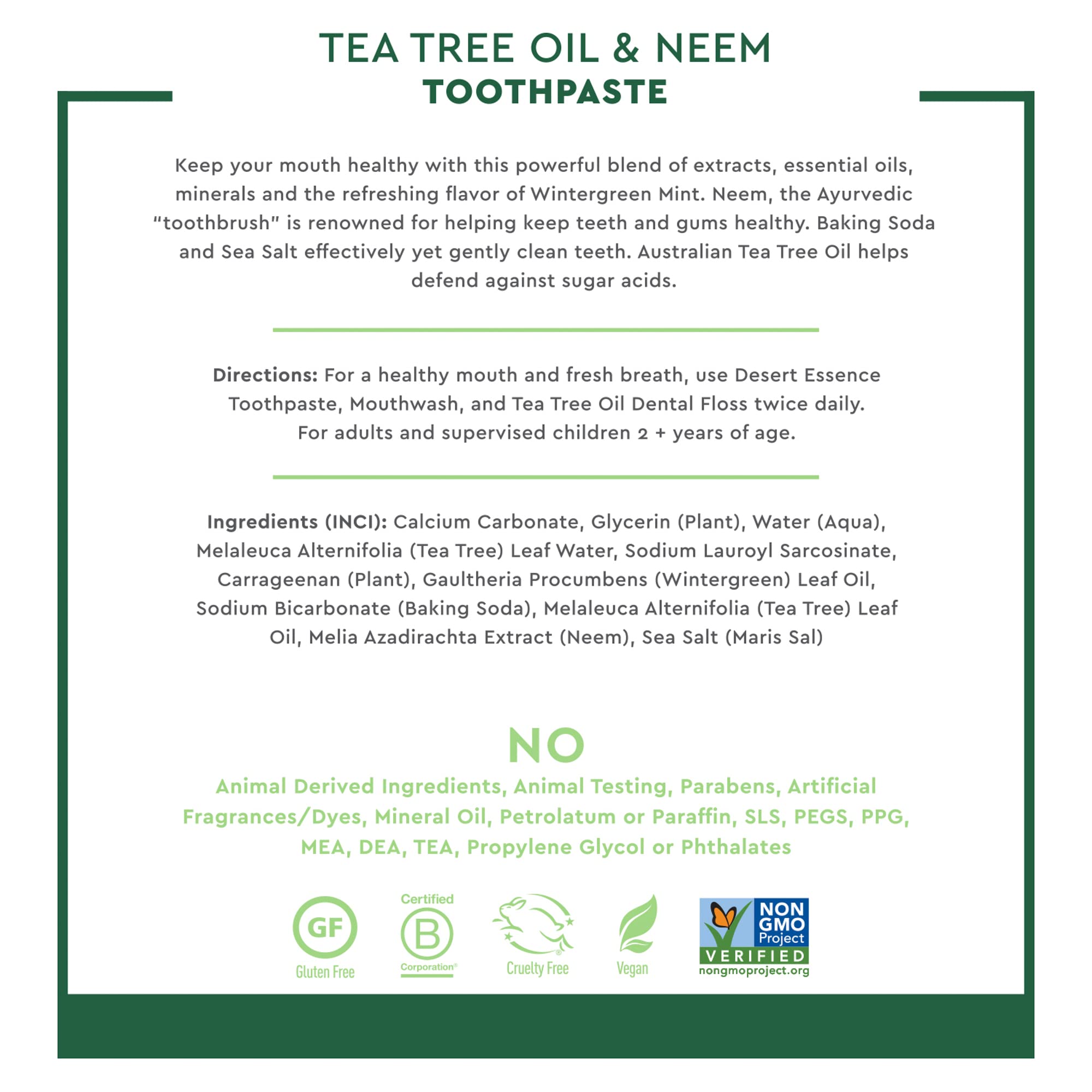 Desert Essence Tea Tree Oil & Neem Toothpaste - 6.25 Ounce - Pack of 3 - Refreshing Rich Taste - Baking Soda & Essential Oil of Wintergreen - Antiseptic - Natural Ingredients - Fluoride & Gluten Free