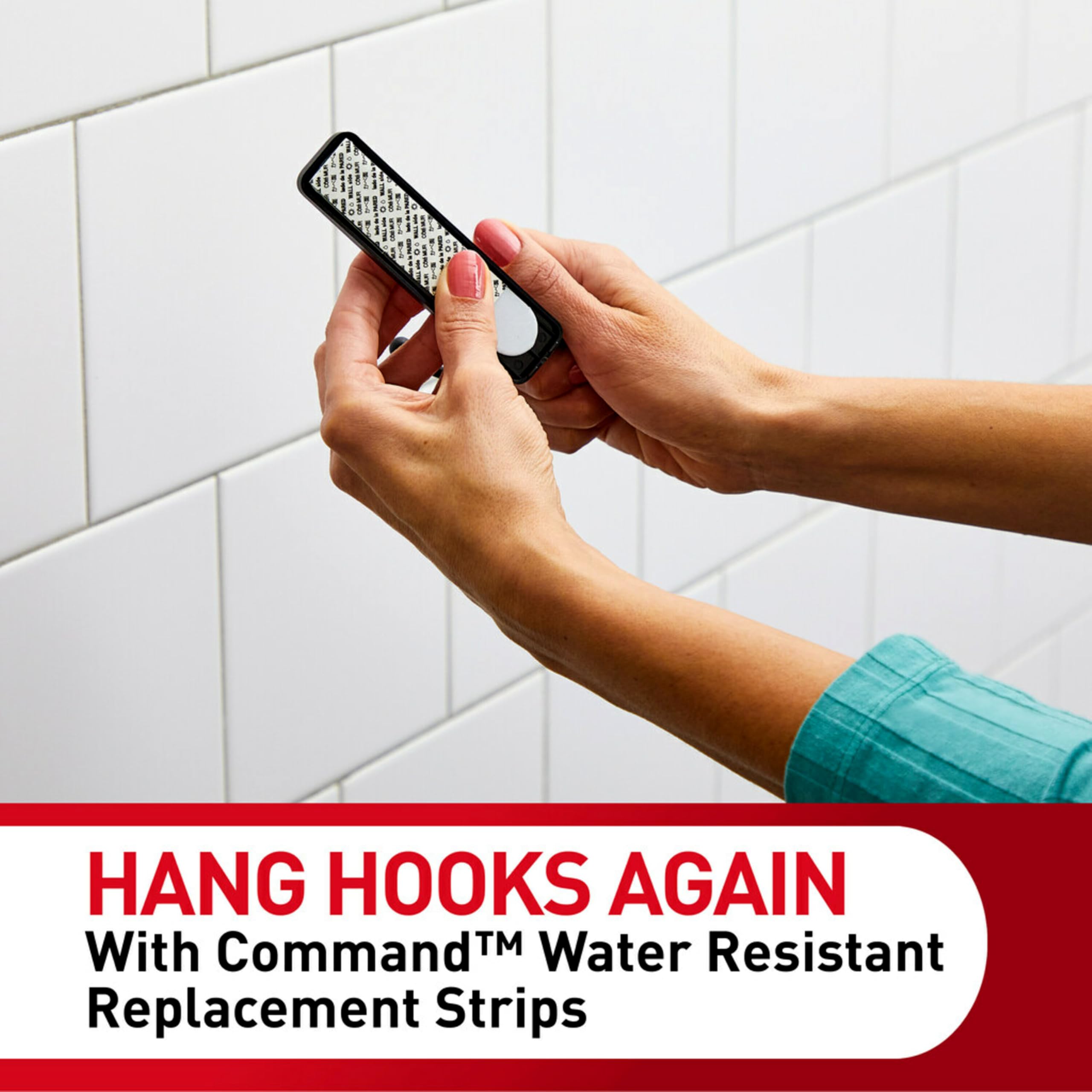 Command Bath Large Water-Resistant Adhesive Refill Strips, 4-Large Strips, Re-Hang Large Bath Hooks or Caddies