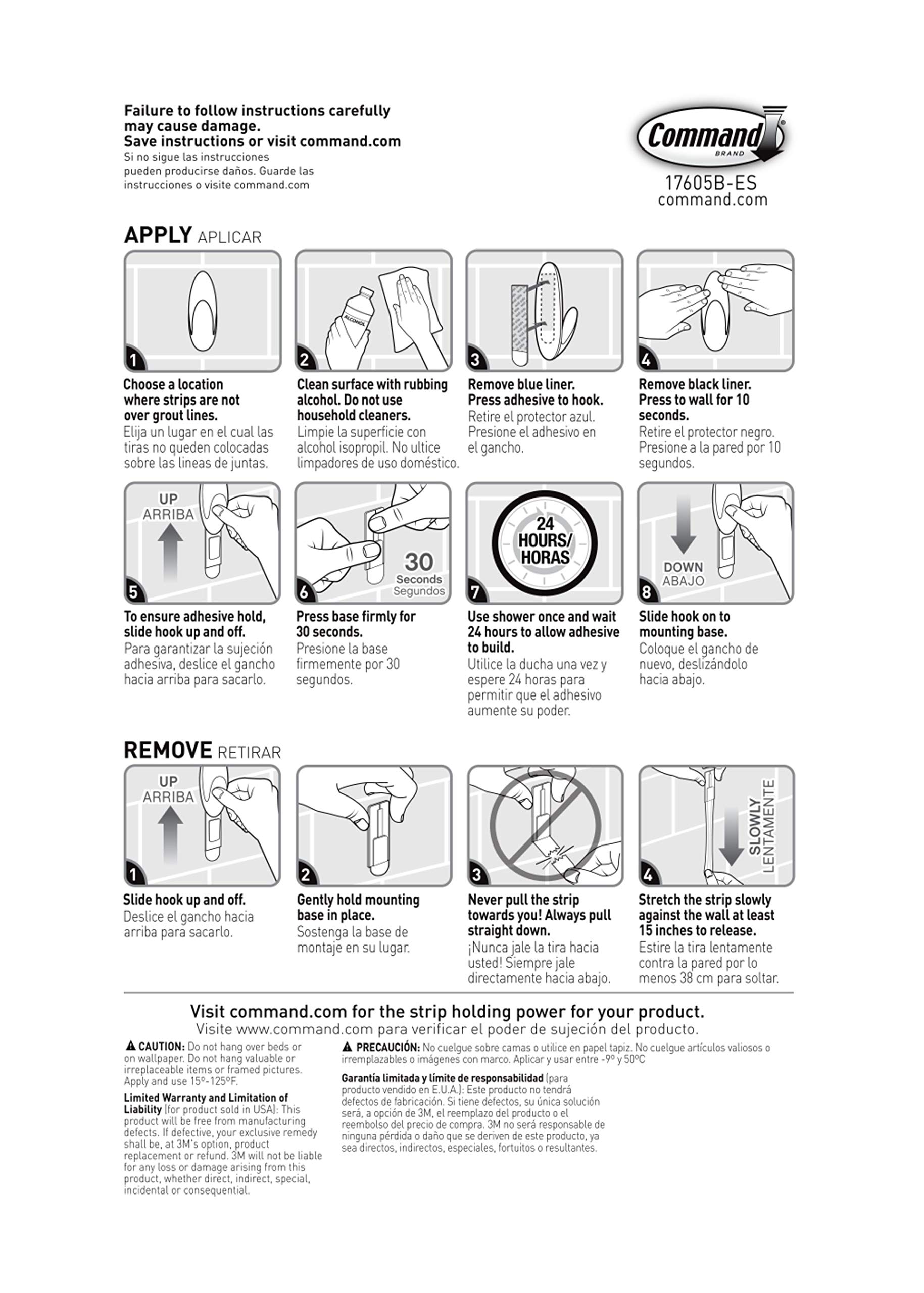 Command Bath Large Water-Resistant Adhesive Refill Strips, 4-Large Strips, Re-Hang Large Bath Hooks or Caddies
