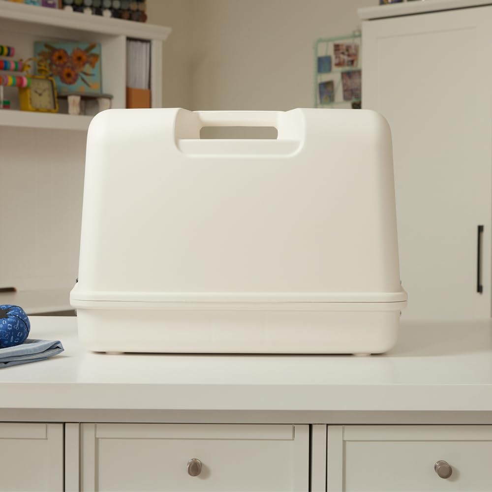 SINGER | Universal Hard Carrying Case, White, Impact Resistant Plastic, Fits Most Free-Arm Portable Sewing Machines - Sewing Made Easy