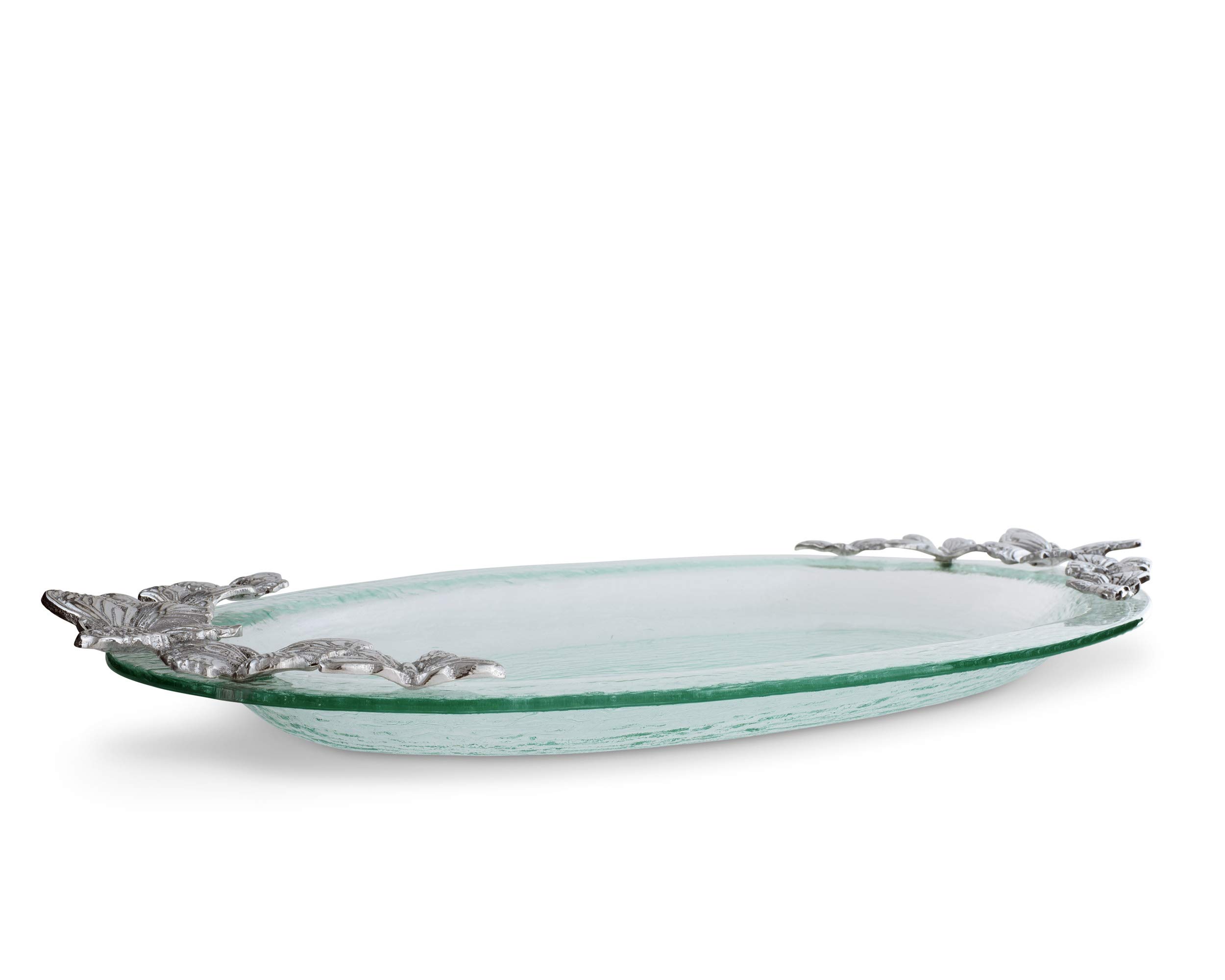 Arthur Court Metal Butterfly Handle Glass Food Serving Party Platter 20 inch x 11.5 inch