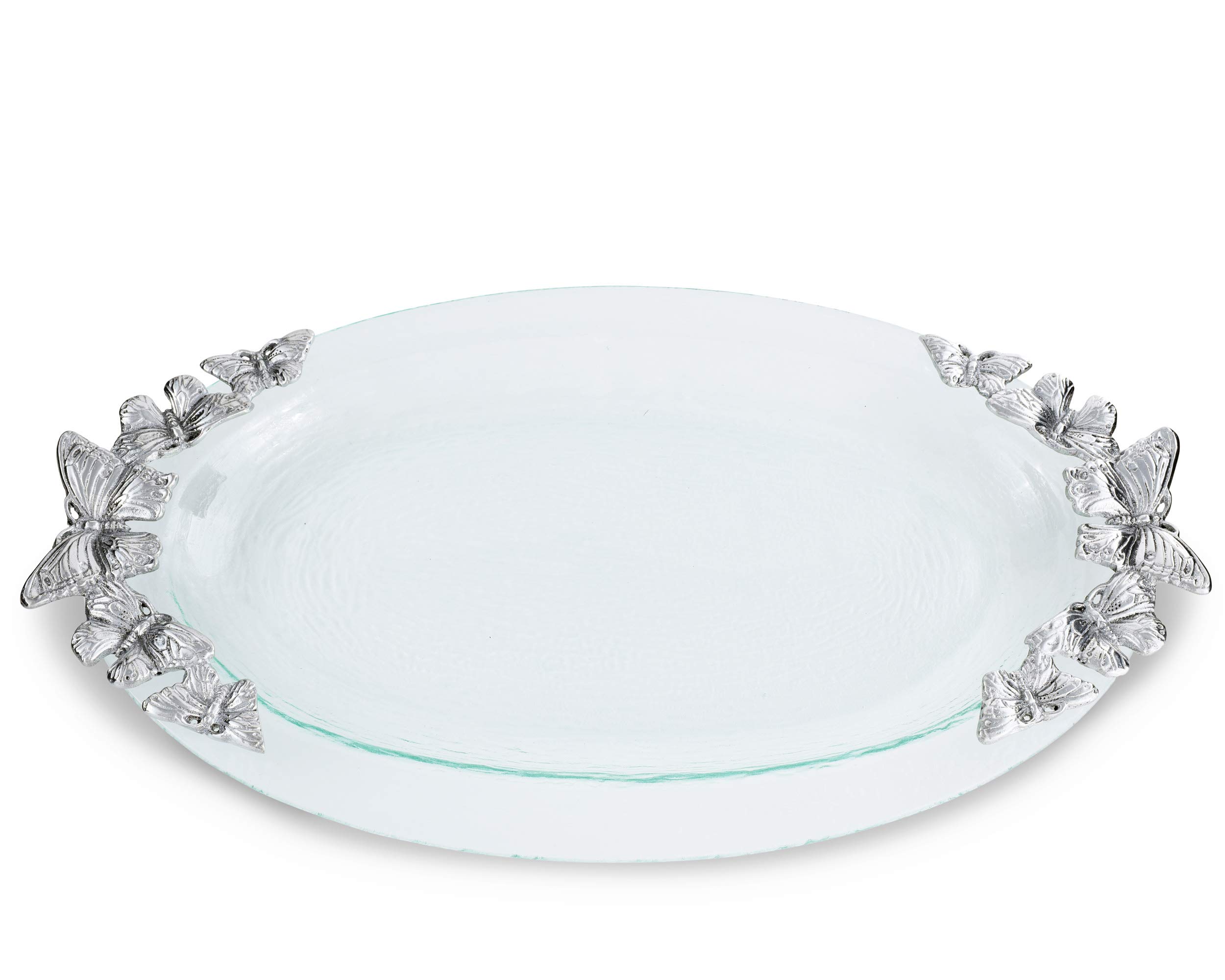 Arthur Court Metal Butterfly Handle Glass Food Serving Party Platter 20 inch x 11.5 inch