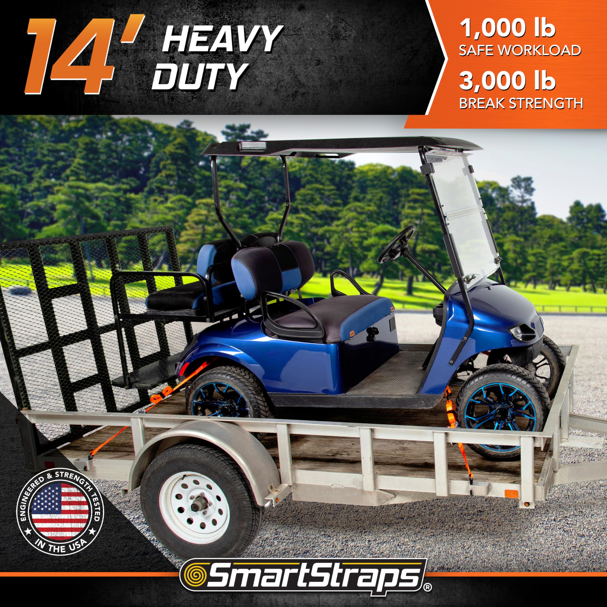 SmartStraps 14’ Premium Ratchet Straps, 4 Pack – 3,000lbs Break Strength, 1,000lbs Safe Work Load – Haul Heavy-Duty Loads Such As Boats and Appliances