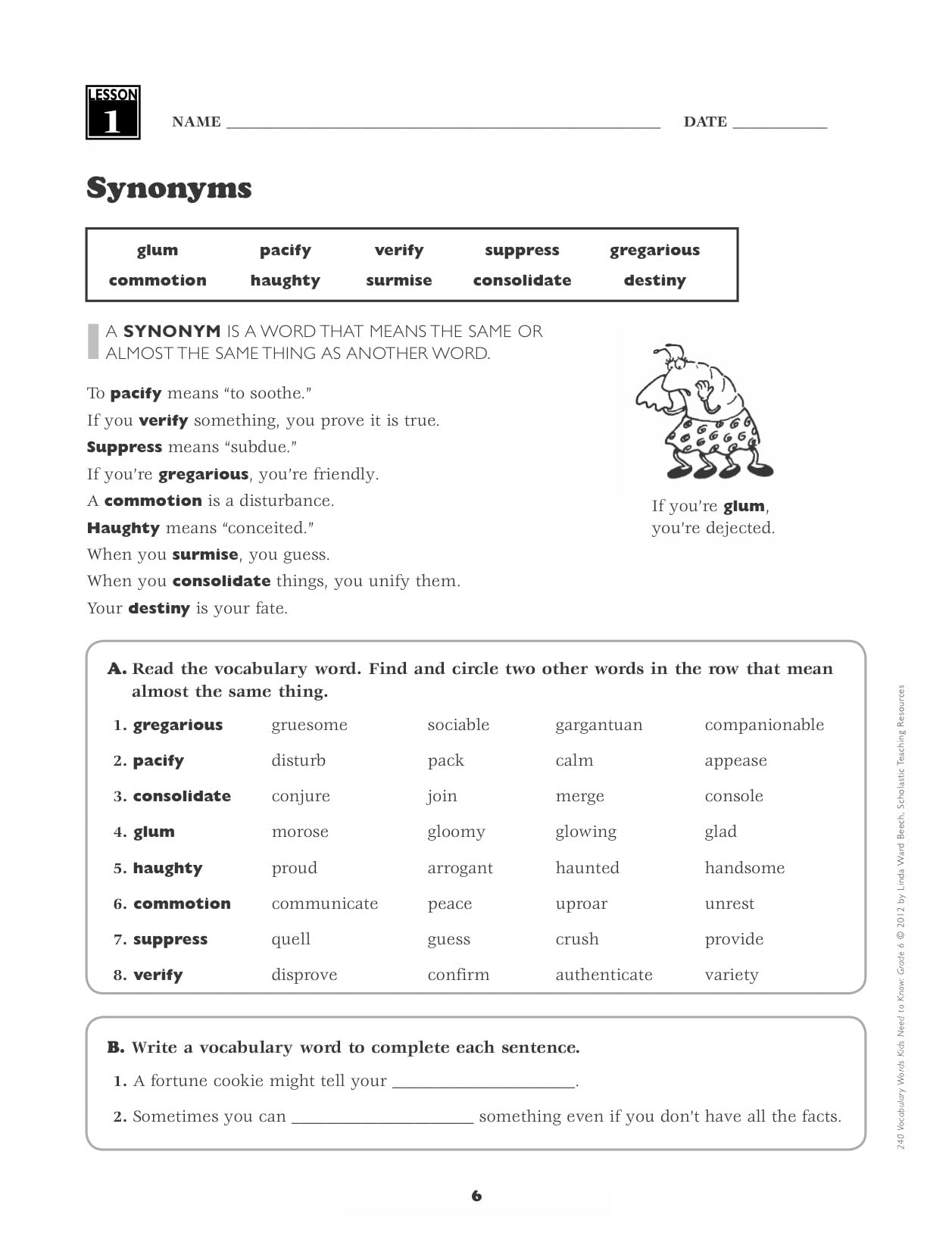 240 Vocabulary Words Kids Need to Know: Grade 6: 24 Ready-To-Reproduce Packets Inside!