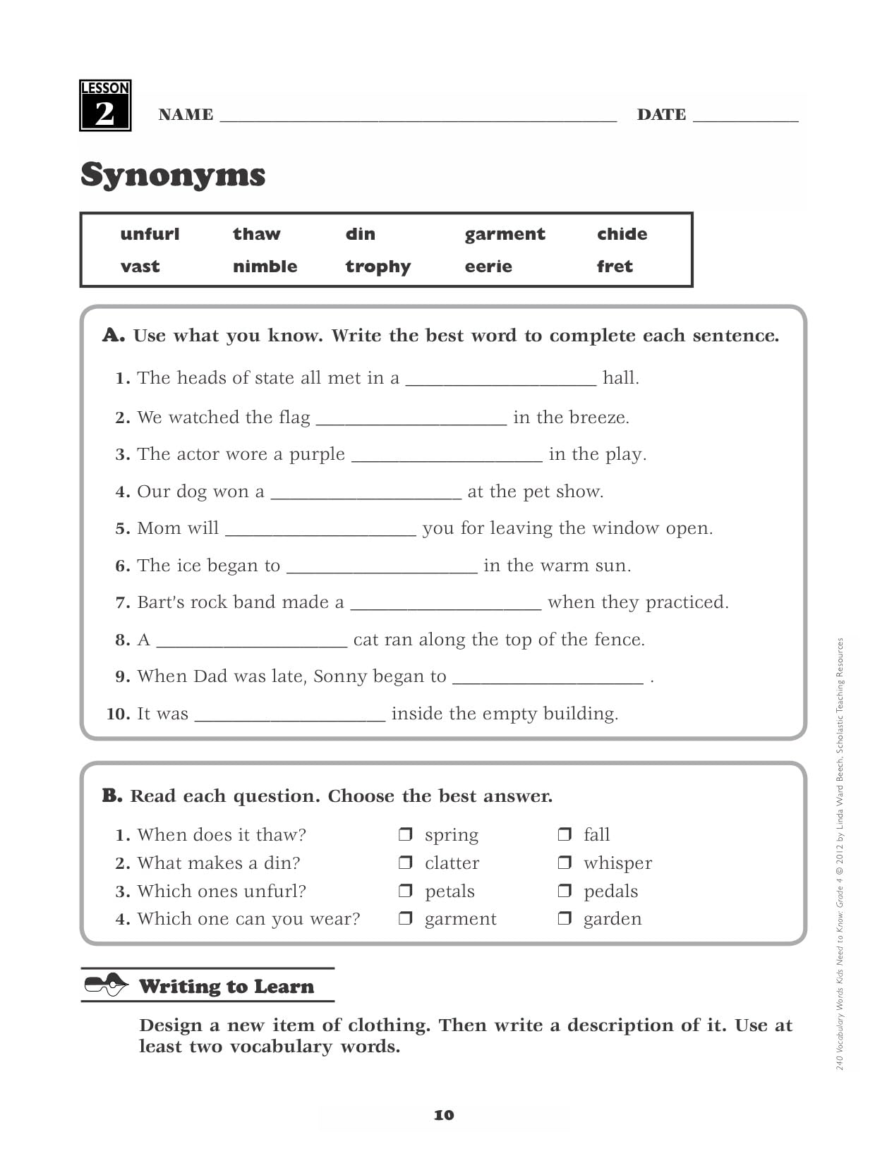 240 Vocabulary Words Kids Need to Know: Grade 4: 24 Ready-To-Reproduce Packets That Make Vocabulary Building Fun & Effective