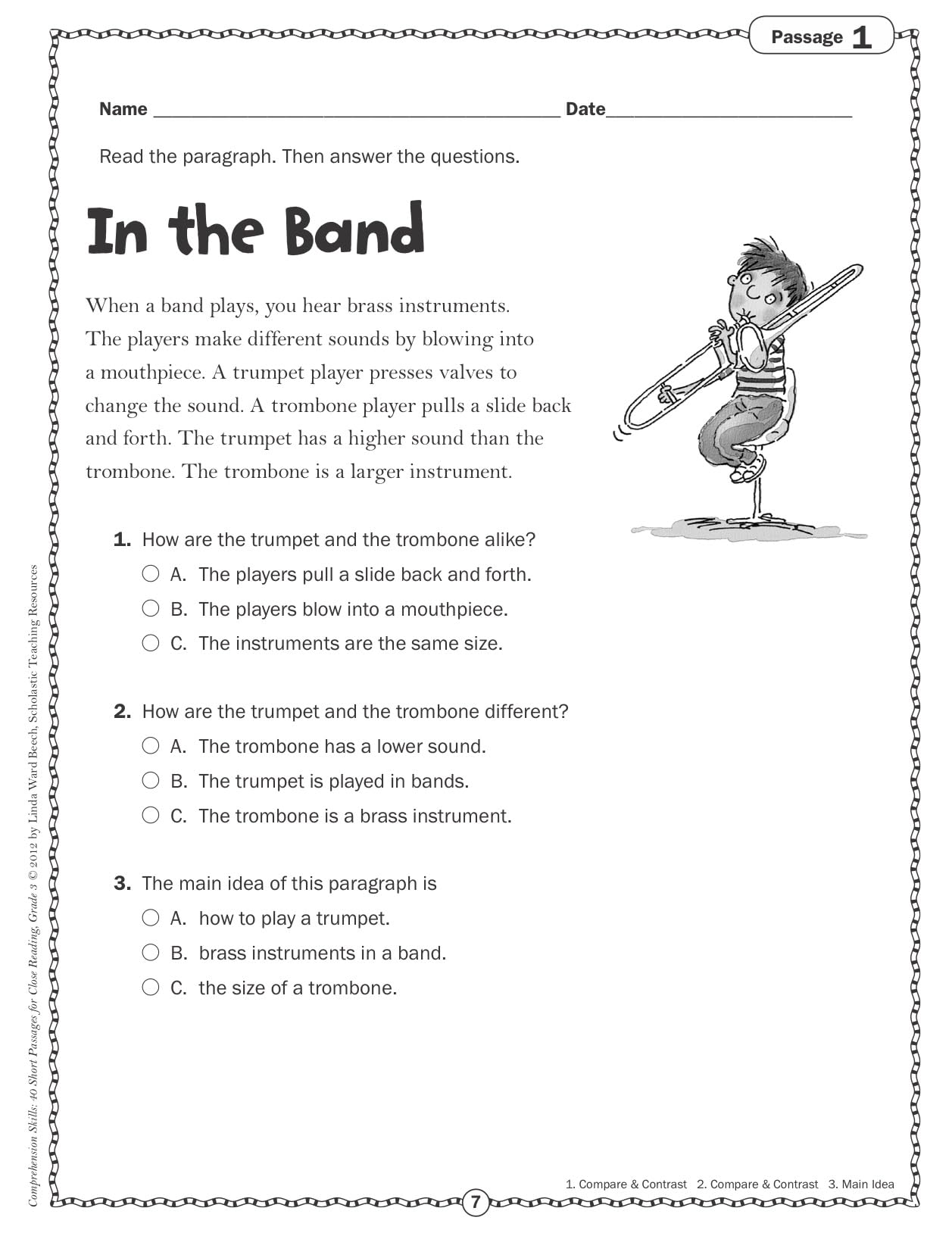 Comprehension Skills: Short Passages for Close Reading: Grade 3
