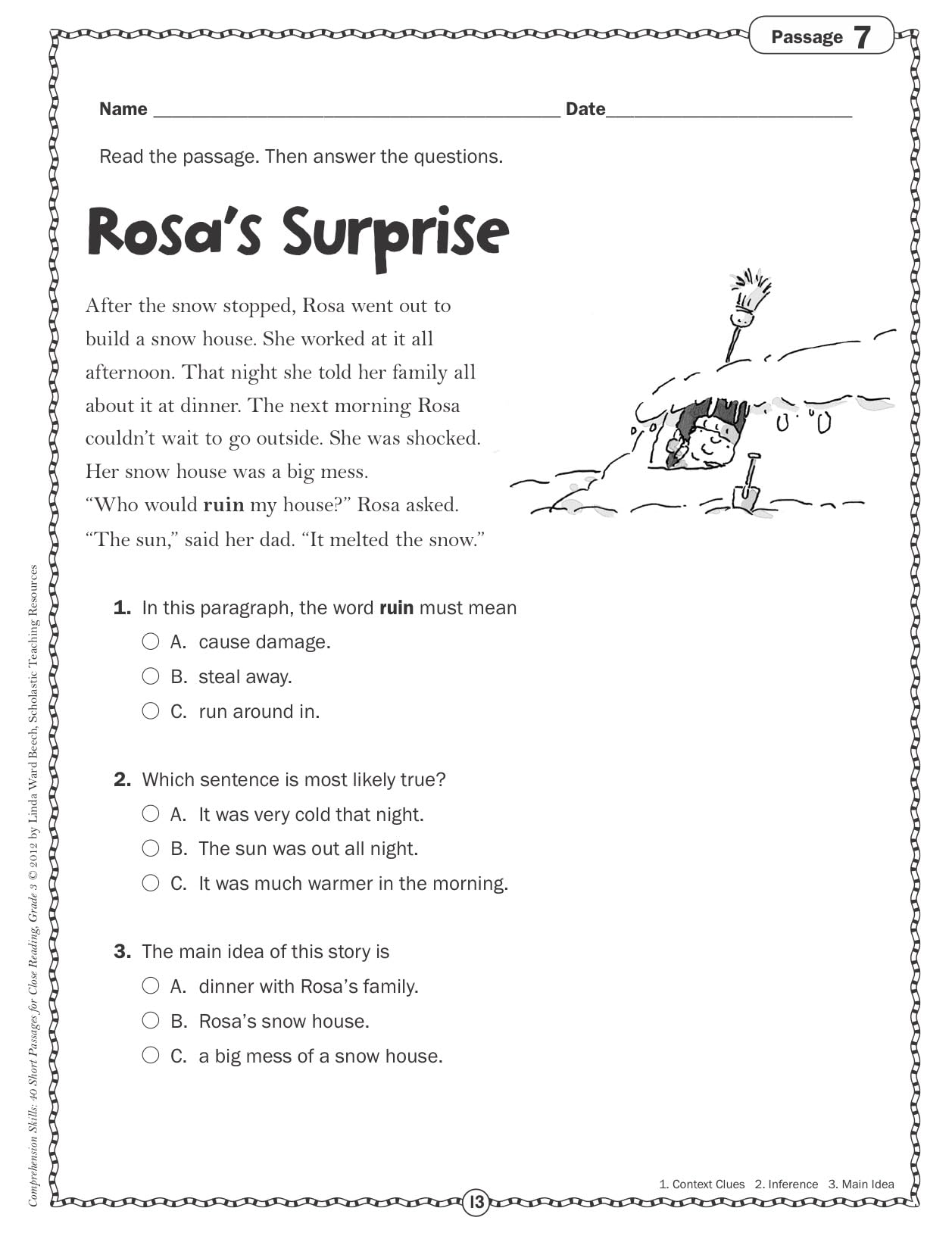 Comprehension Skills: Short Passages for Close Reading: Grade 3