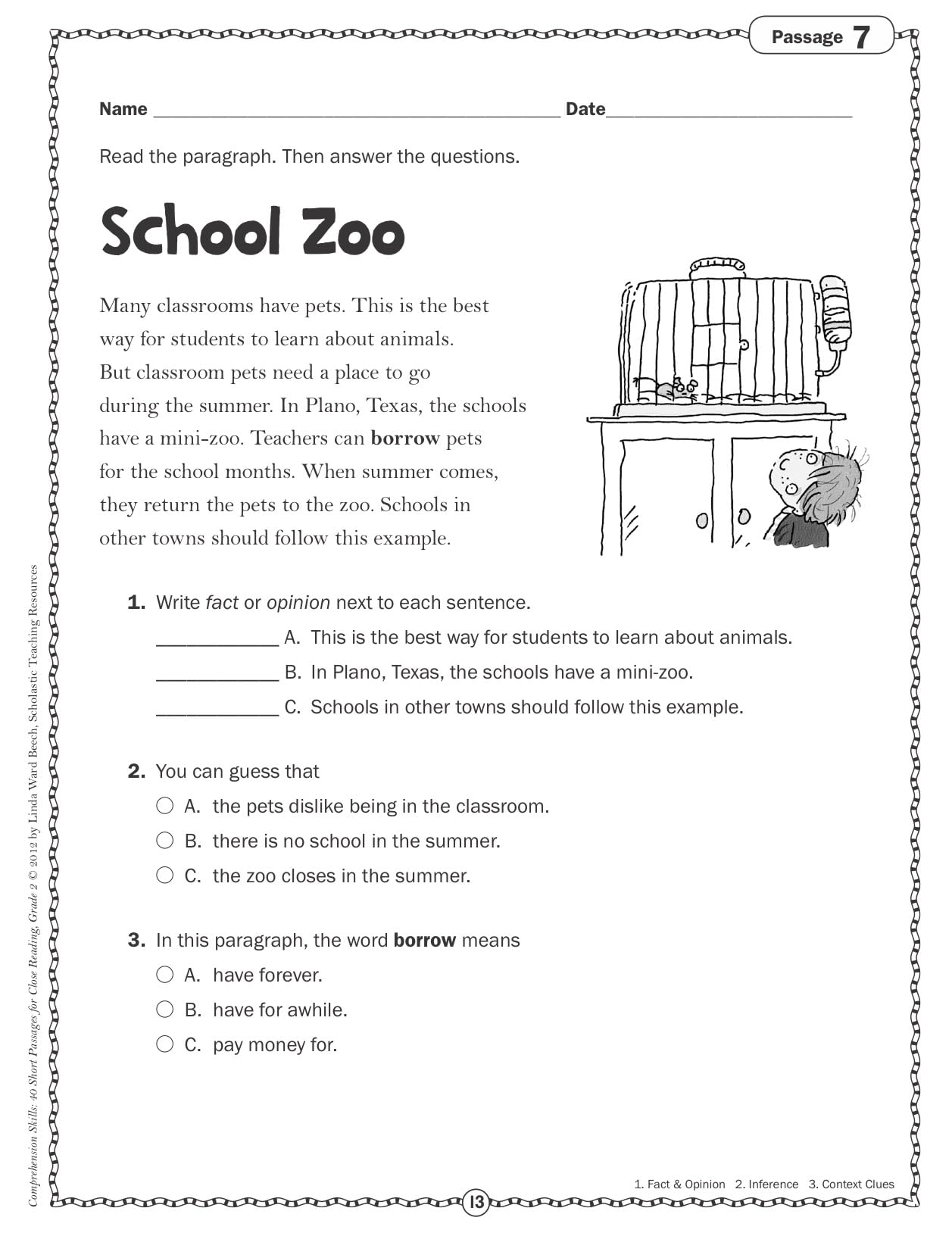 Scholastic Teaching Resources SC-546053 Comprehension Skills Gr 2 40 Short Passages For Close Reading