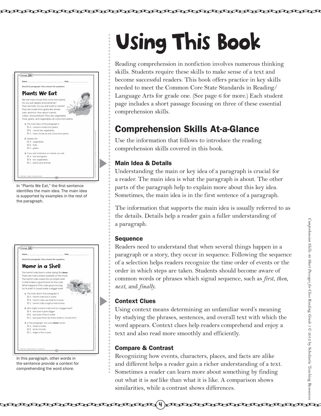 Comprehension Skills: Short Passages for Close Reading: Grade 1