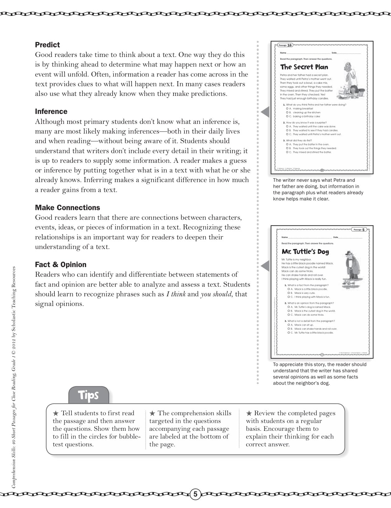 Comprehension Skills: Short Passages for Close Reading: Grade 1
