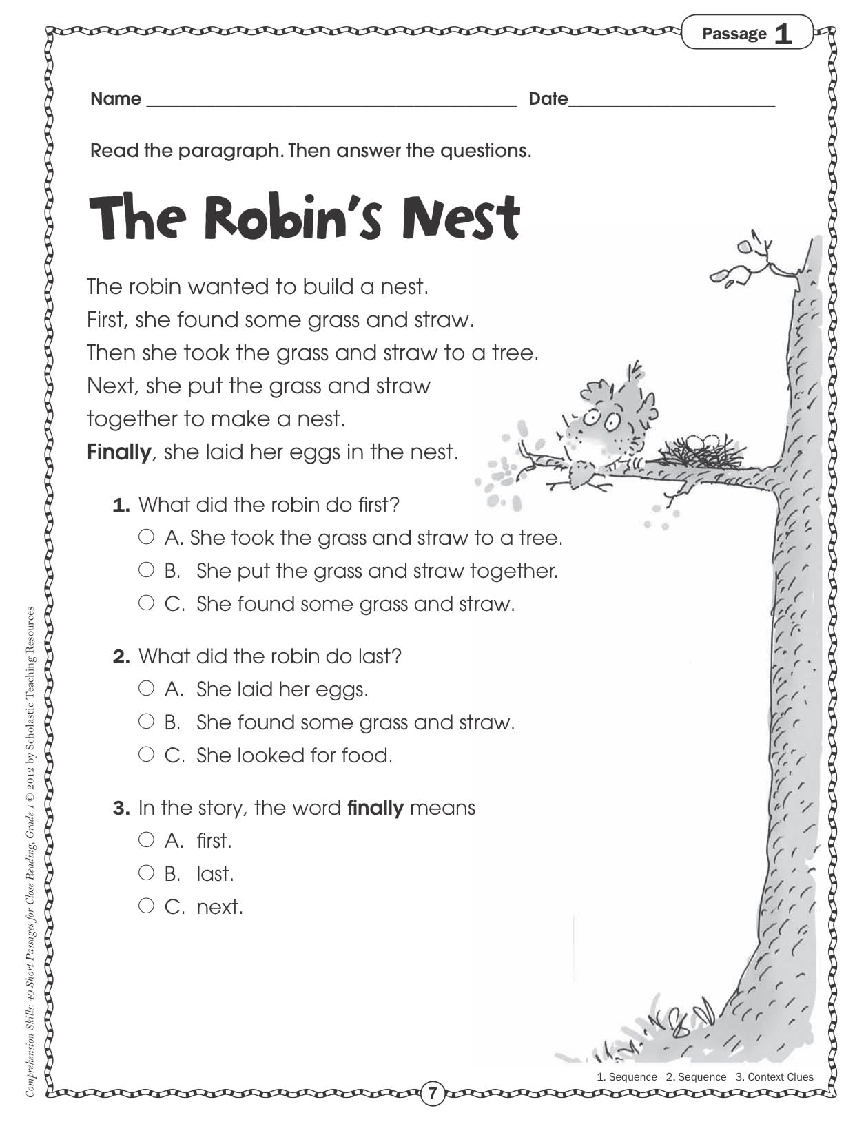 Comprehension Skills: Short Passages for Close Reading: Grade 1