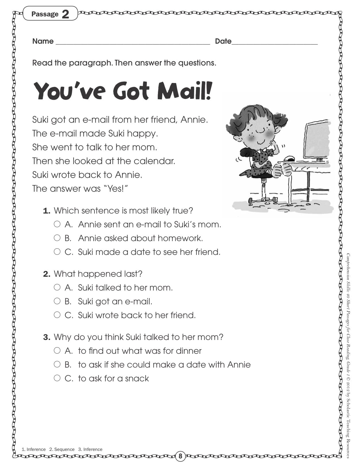 Comprehension Skills: Short Passages for Close Reading: Grade 1
