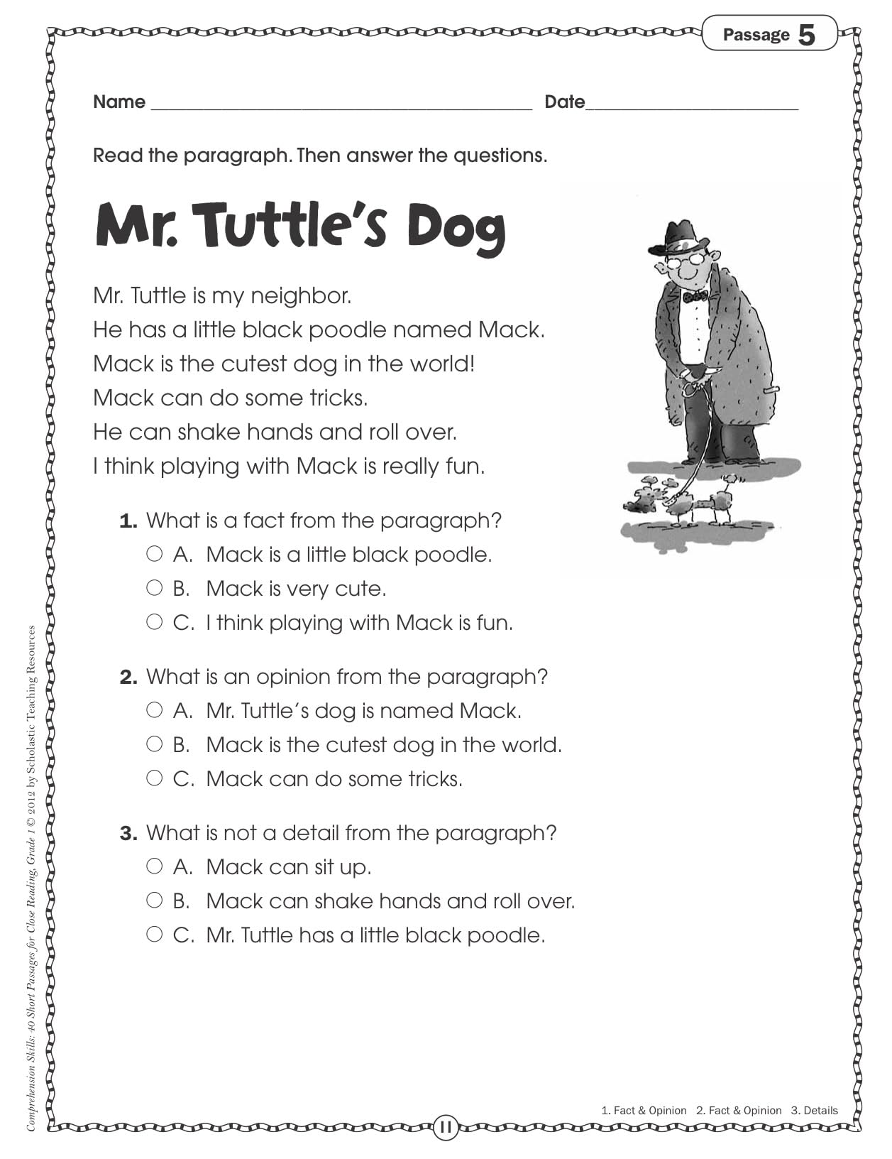 Comprehension Skills: Short Passages for Close Reading: Grade 1