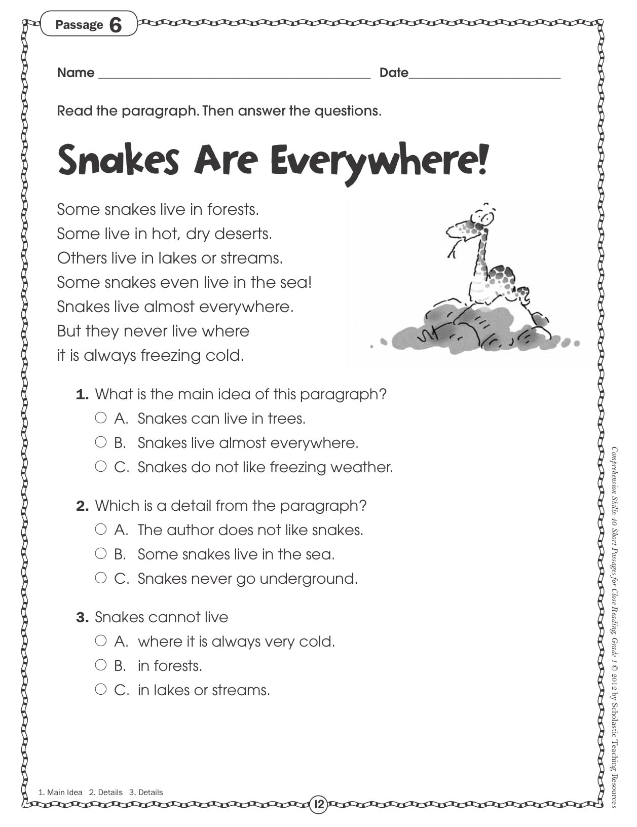 Comprehension Skills: Short Passages for Close Reading: Grade 1