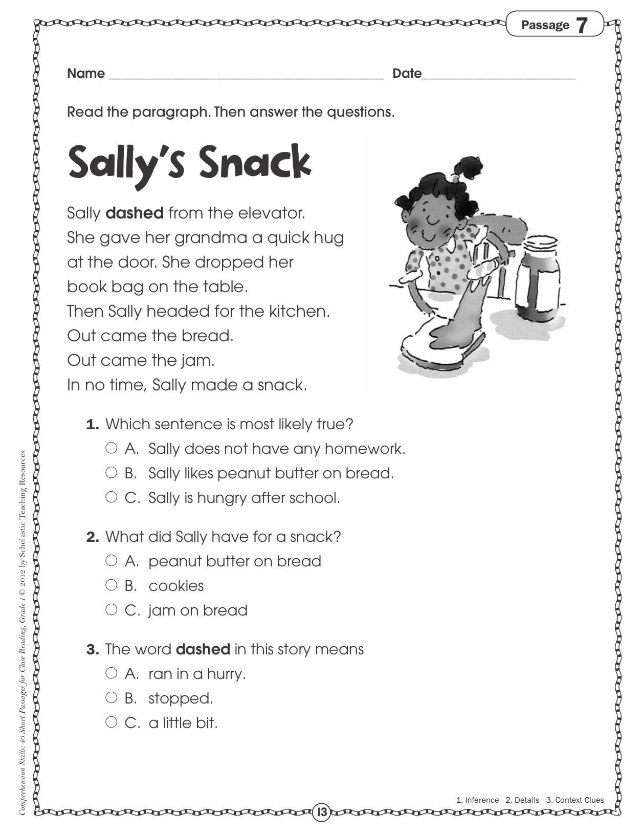 Comprehension Skills: Short Passages for Close Reading: Grade 1
