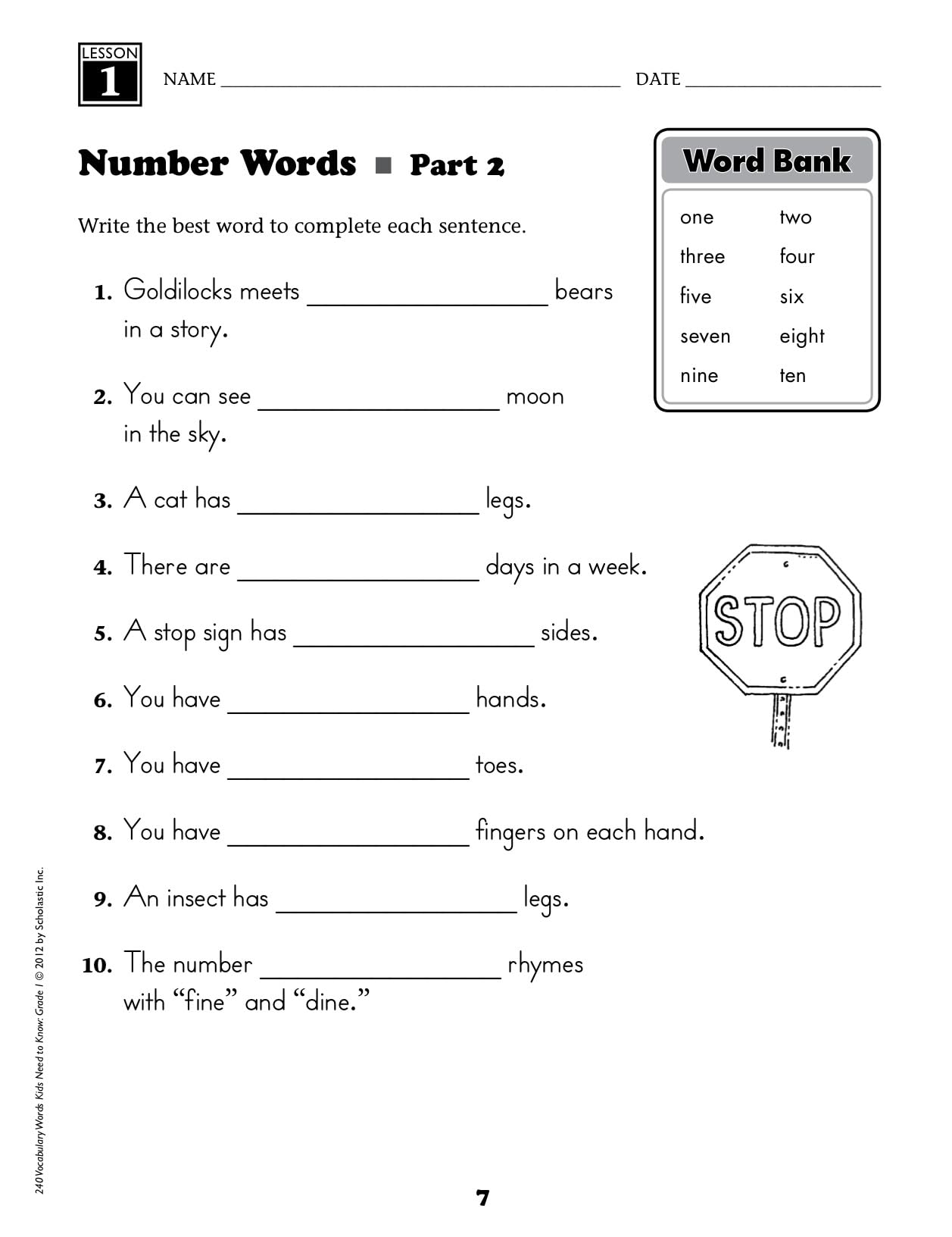 240 Vocabulary Words Kids Need to Know, Grade 1: 24 Ready-to-reproduce Packets That Make Vocabulary Building Fun & Effective