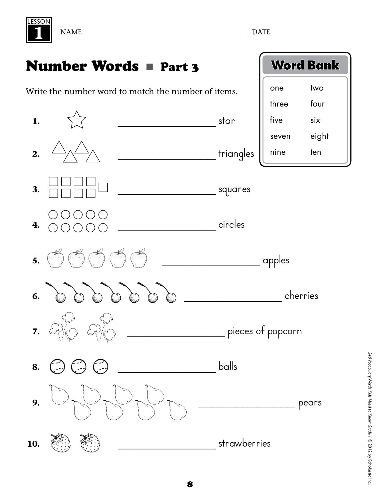 240 Vocabulary Words Kids Need to Know, Grade 1: 24 Ready-to-reproduce Packets That Make Vocabulary Building Fun & Effective