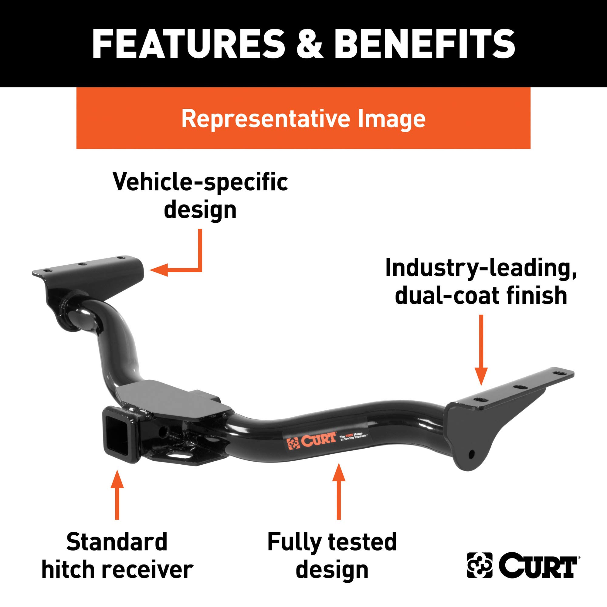 CURT 13540 Class 3 Trailer Hitch, 2-Inch Receiver, Round Tube Frame, Fits Select Ford Explorer, Mazda Navajo, Mercury Mountaineer