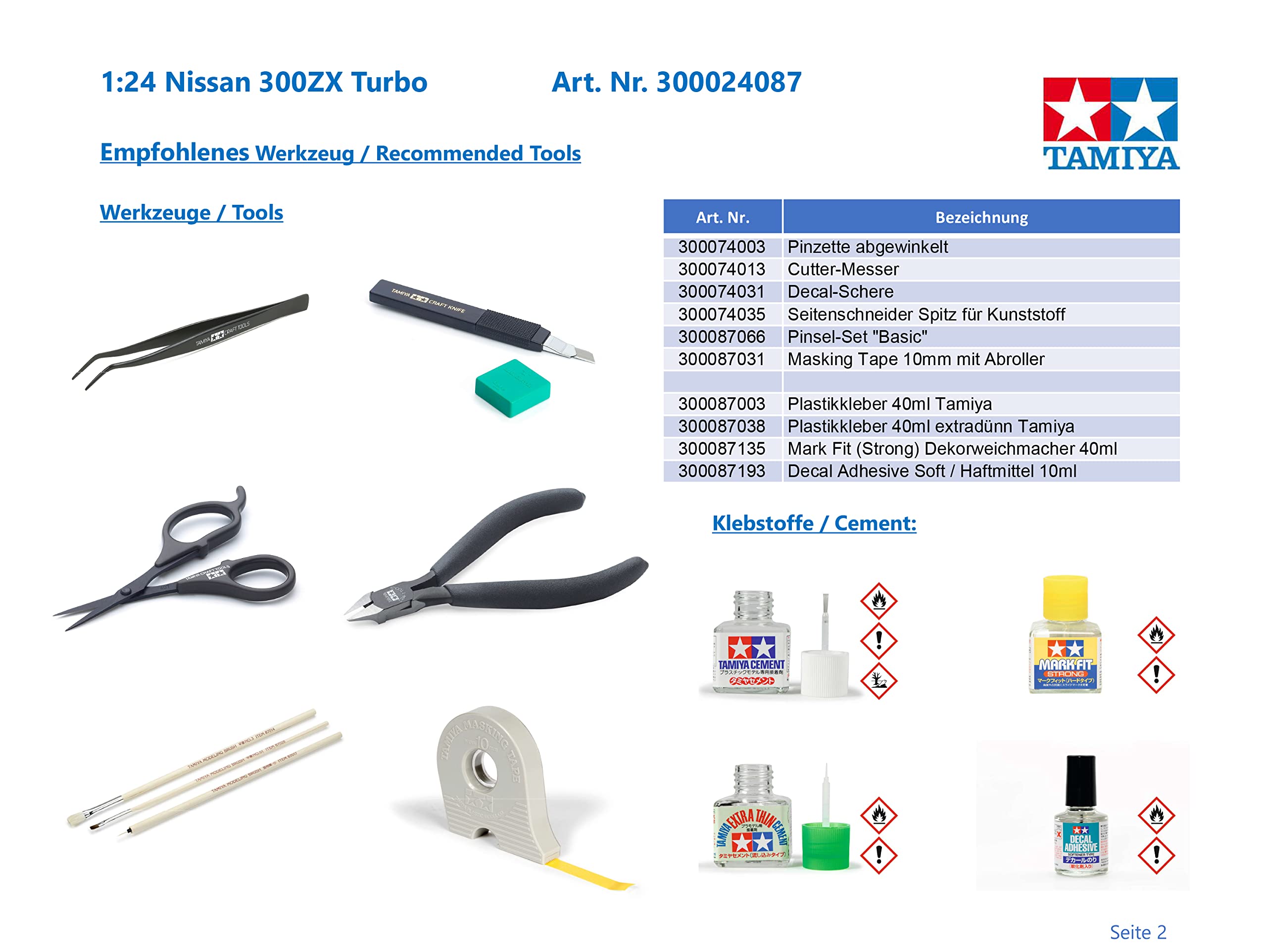 TAMIYA Nissan 300zx Turbo 1/24 Scale Model Kit 24087