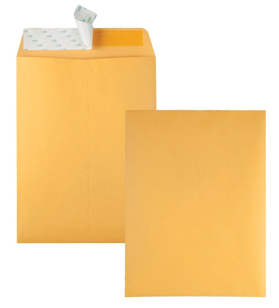 Quality Park 9" x 12" Self-Seal Catalog Envelopes, for Mailing, Organizing and Storage, Brown Kraft, Heavy 28-lb Paper, 100 Per Box (QUA44562)
