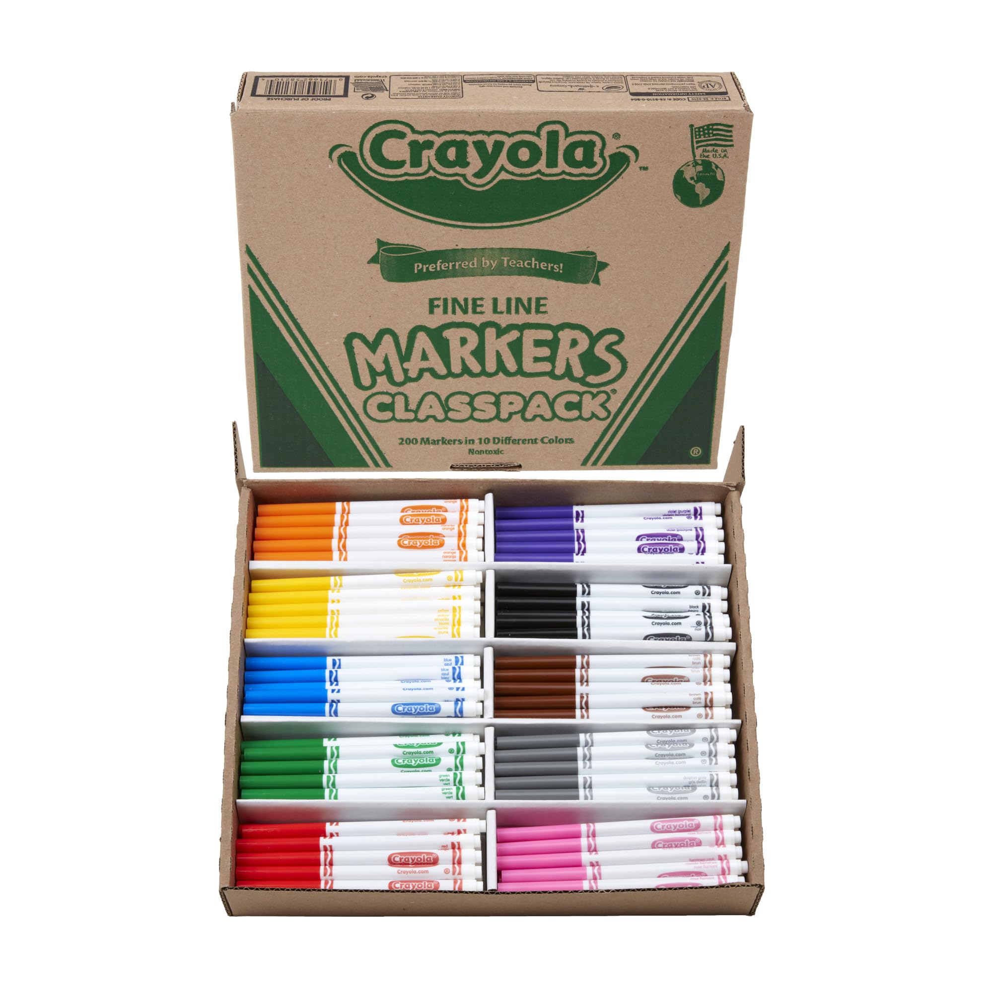 Crayola Fine Line Markers For Kids, Back to School Supplies For Teachers, Bulk Markers For School, 200 Count, Brown