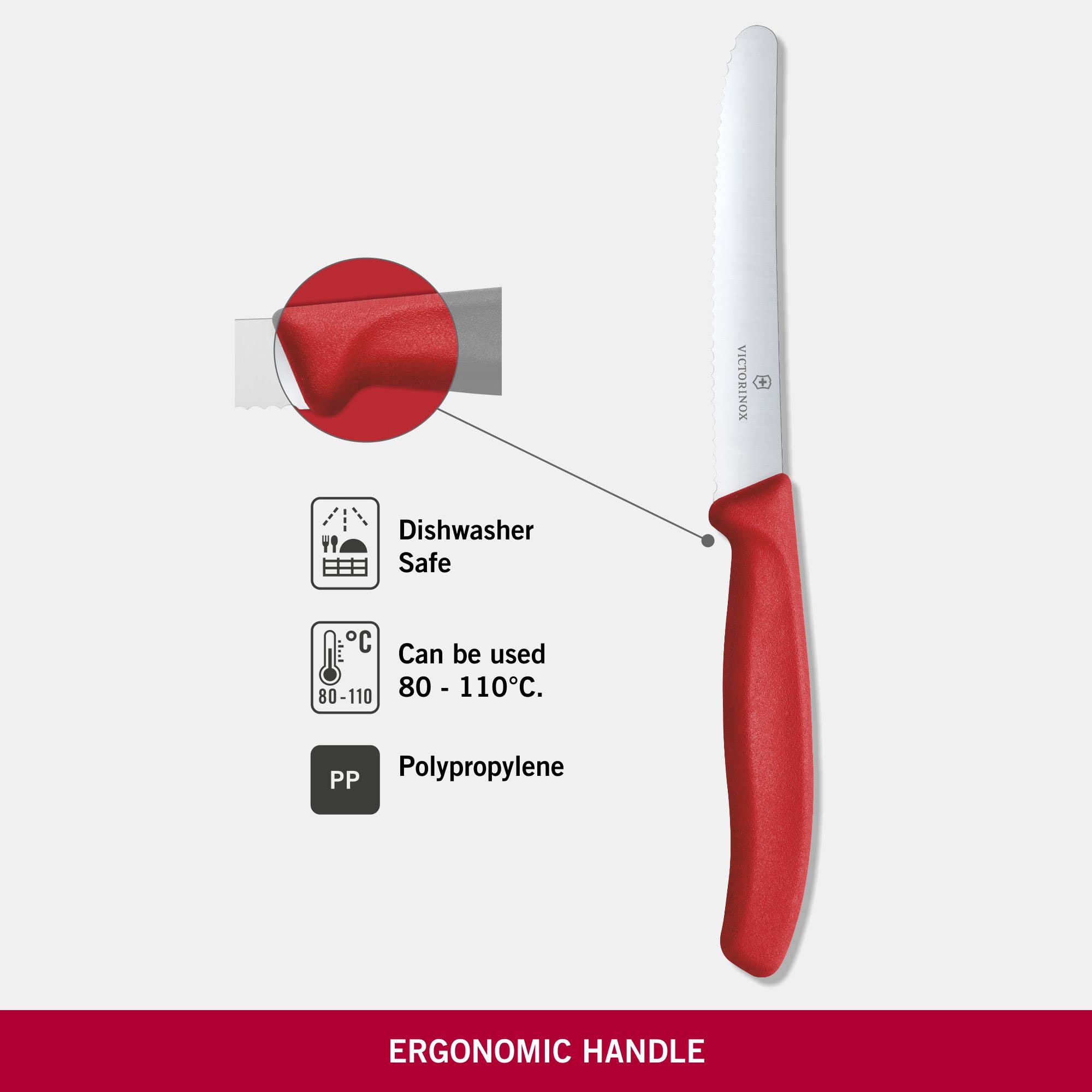 Victorinox Swiss Classic 4.5 Inch Serrated Utility Steak Knife with Red Handle