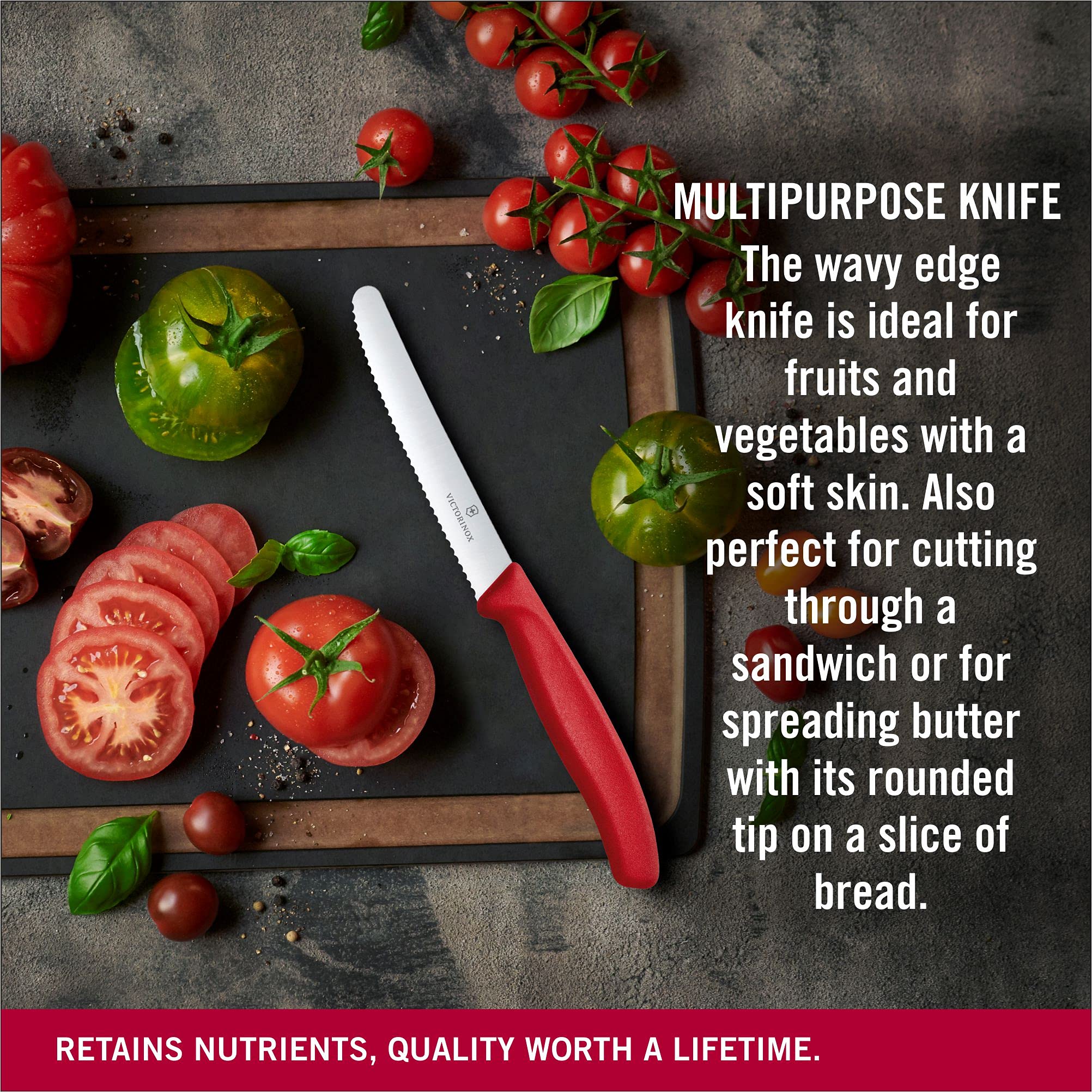 Victorinox Swiss Classic 4.5 Inch Serrated Utility Steak Knife with Red Handle