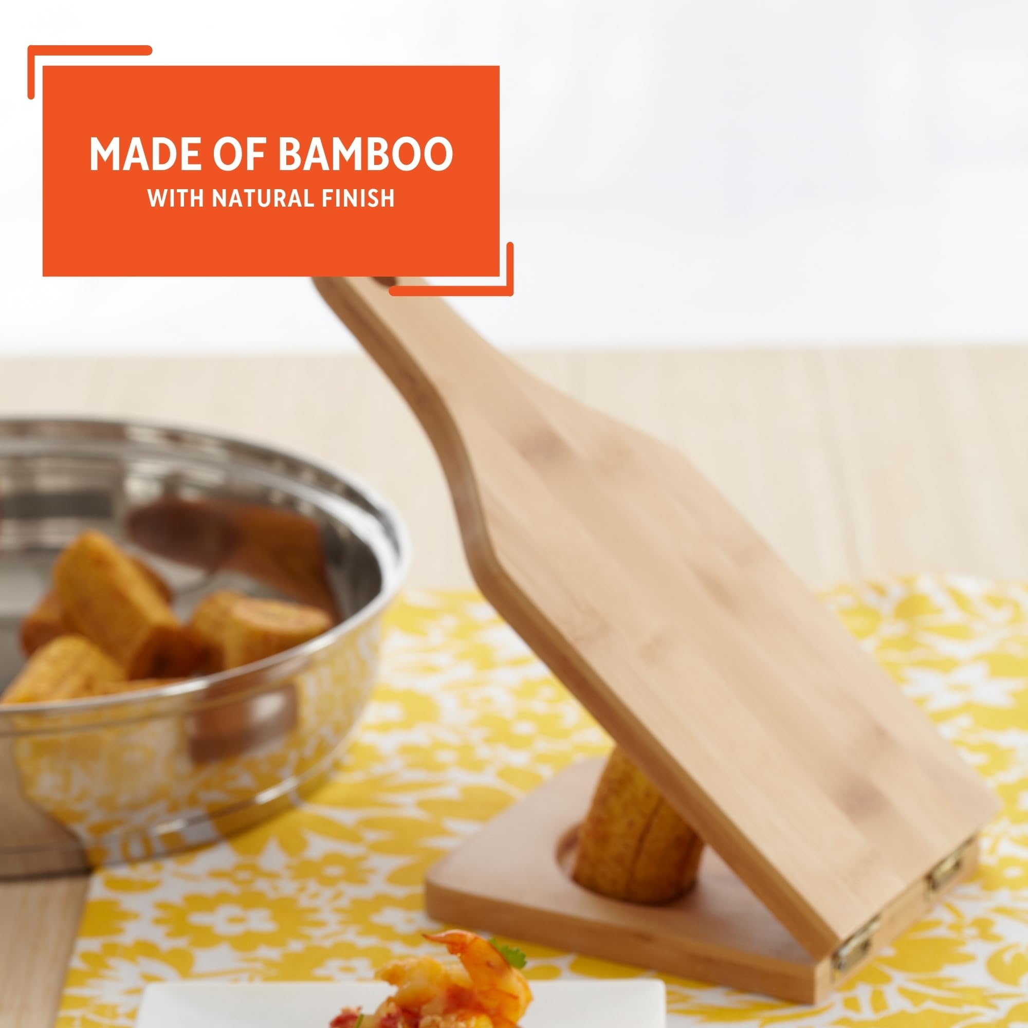 IMUSA USA Traditional Jumbo Bamboo Tostonera/Plantain Masher,Natural