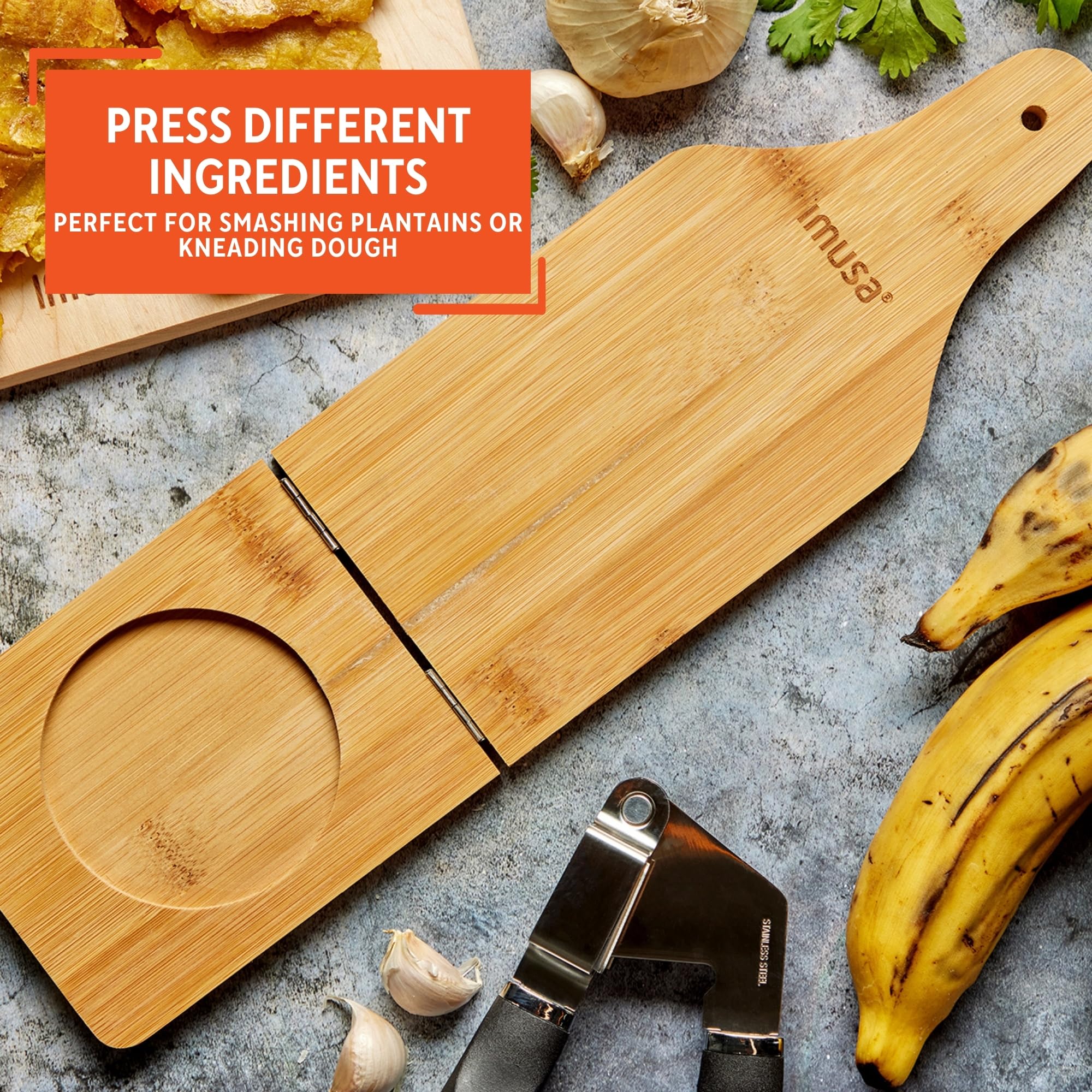 IMUSA USA Traditional Jumbo Bamboo Tostonera/Plantain Masher,Natural